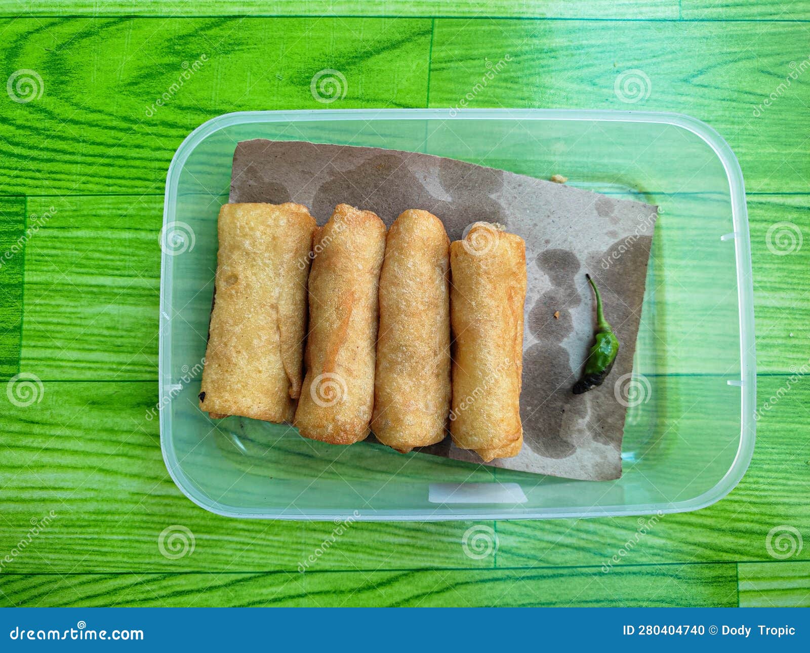 Fried Spring Rolls in a Plastic Container Stock Photo - Image of asia ...