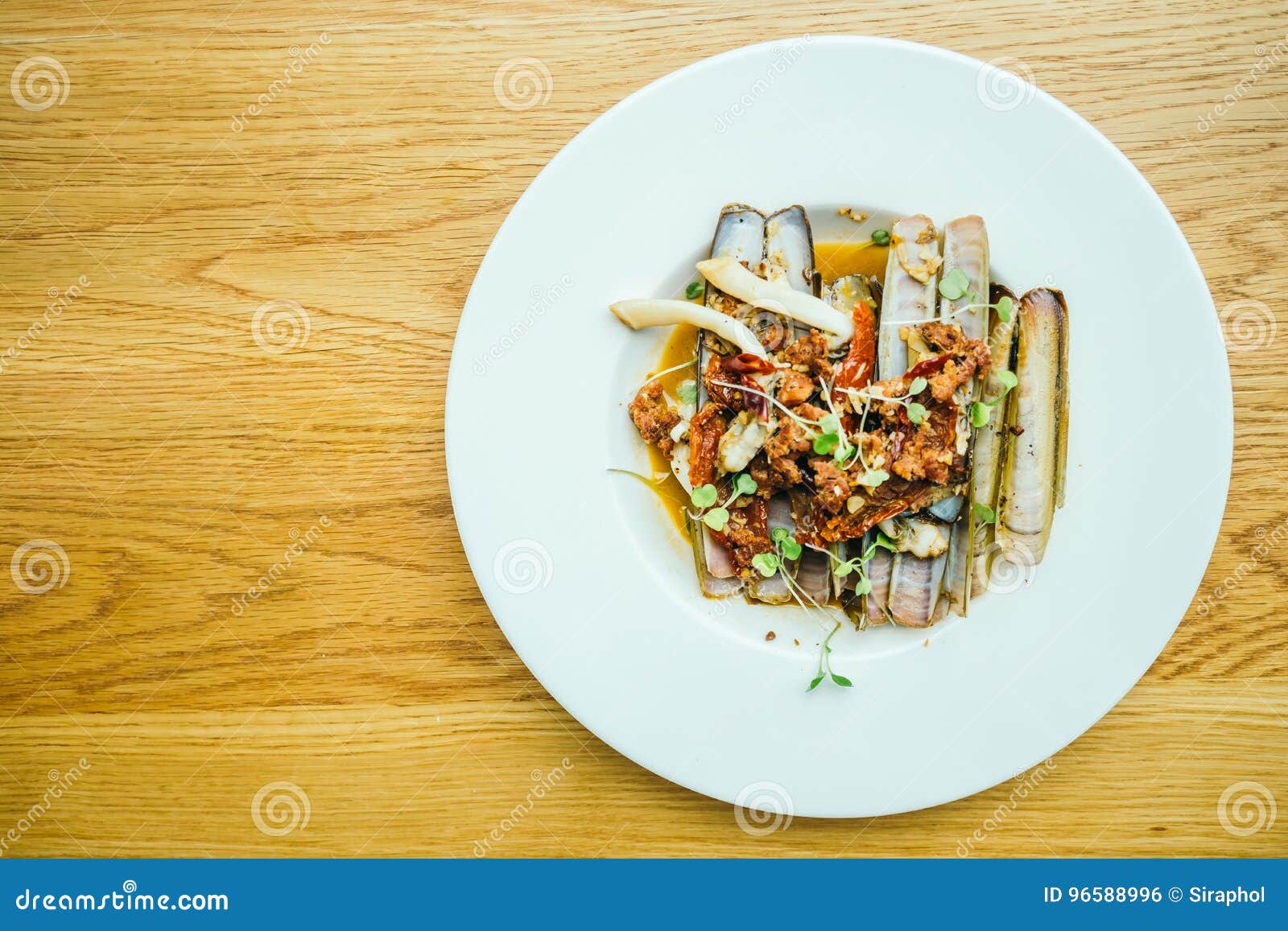 Fried spicy razor clams stock photo. Image of white, healthy - 96588996