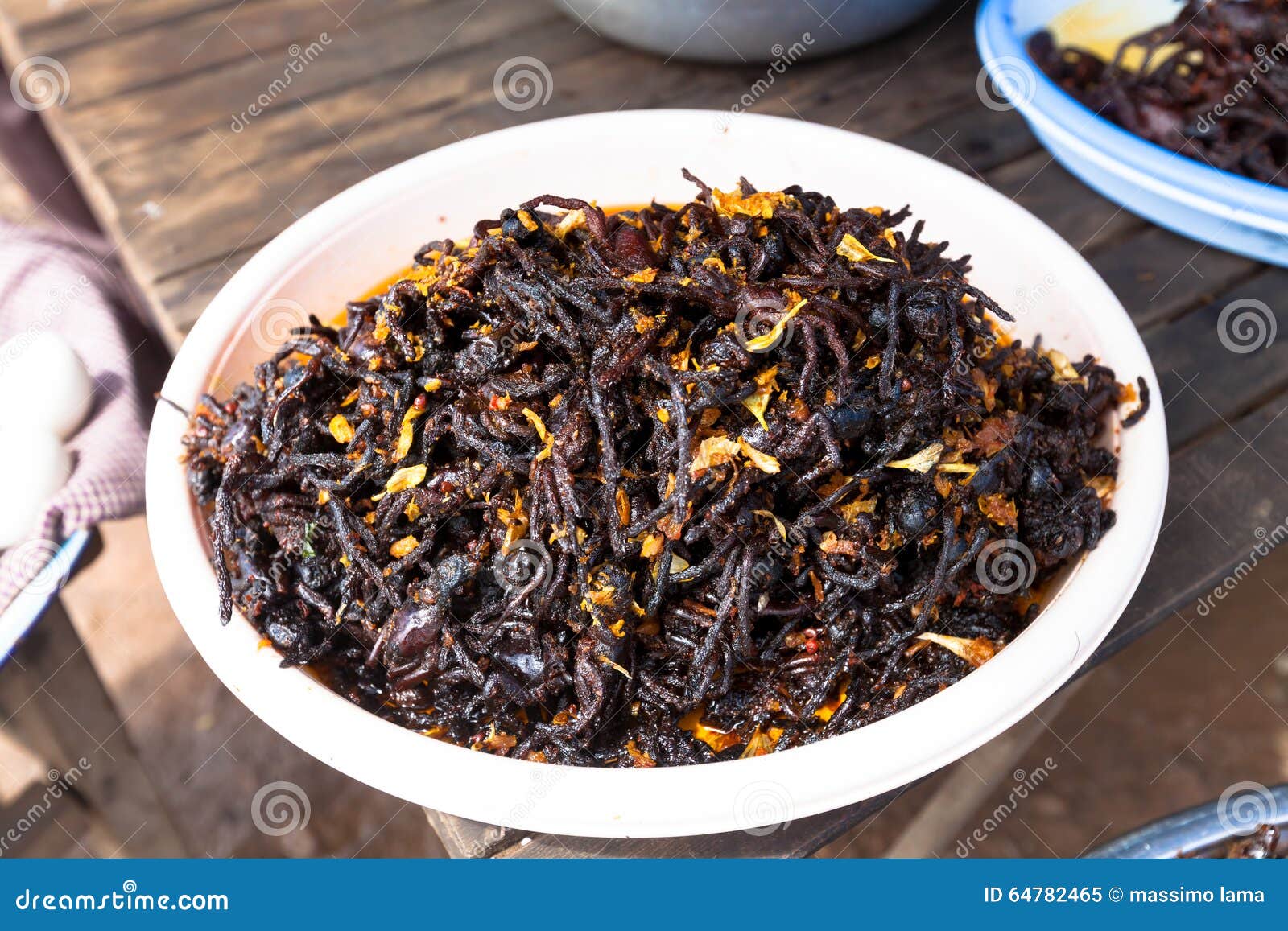 Fried spiders in market stock image. Image of arachnid - 64782465