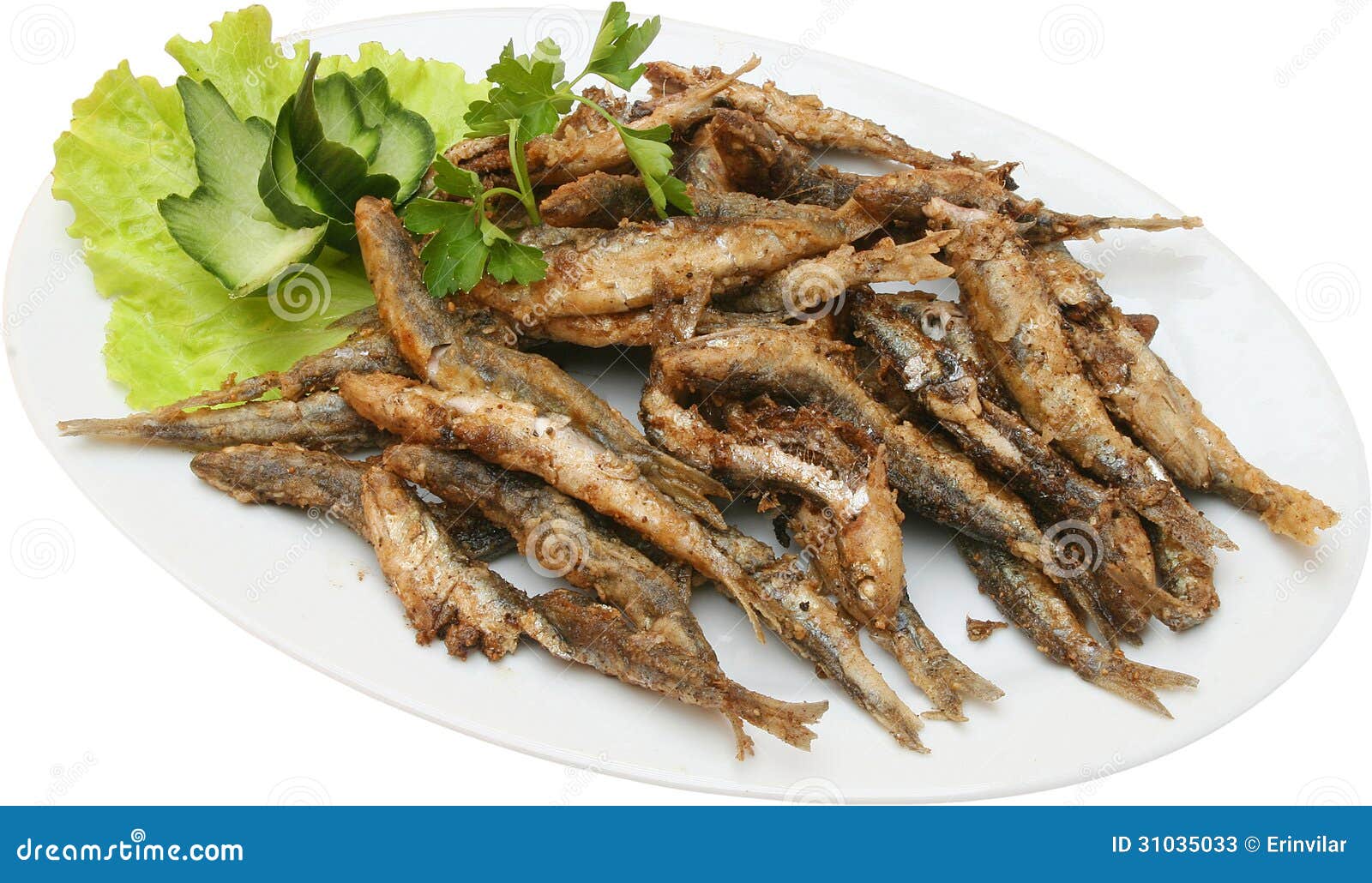 Fried sprats with lettuce stock image. Image of meal - 31035033
