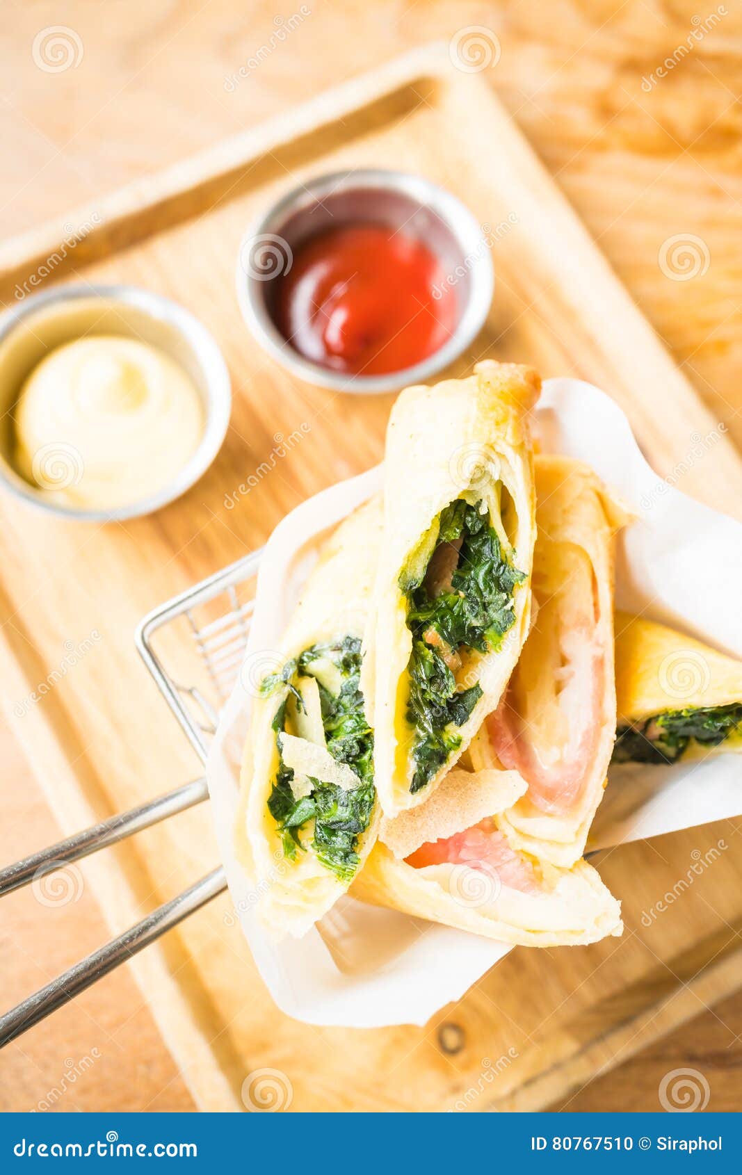 Fried Spring Roll with Ham Cheese and Spinach Vegetable Stock Photo ...