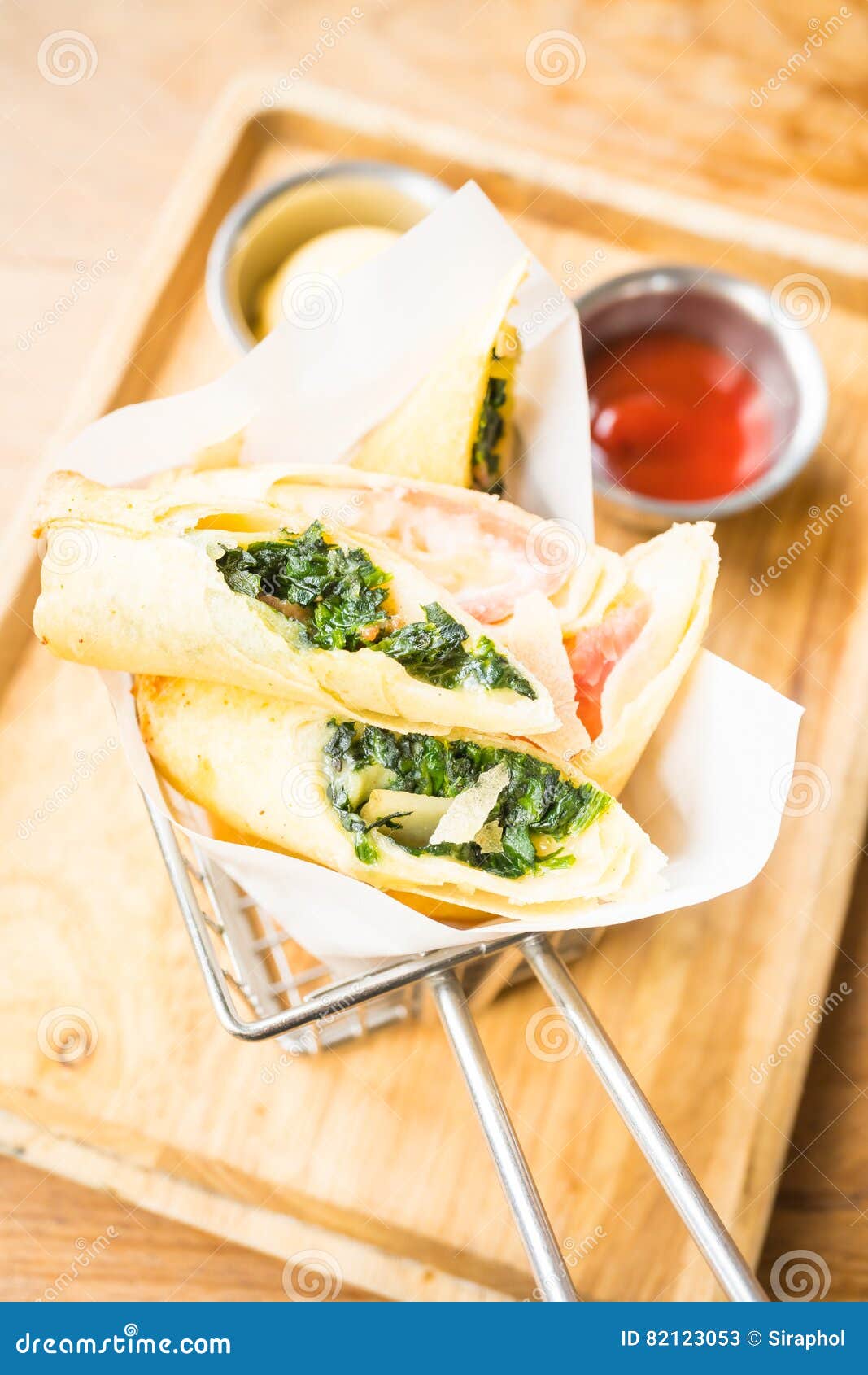 Fried Spring Roll with Ham Cheese and Spinach Vegetable Stock Image ...