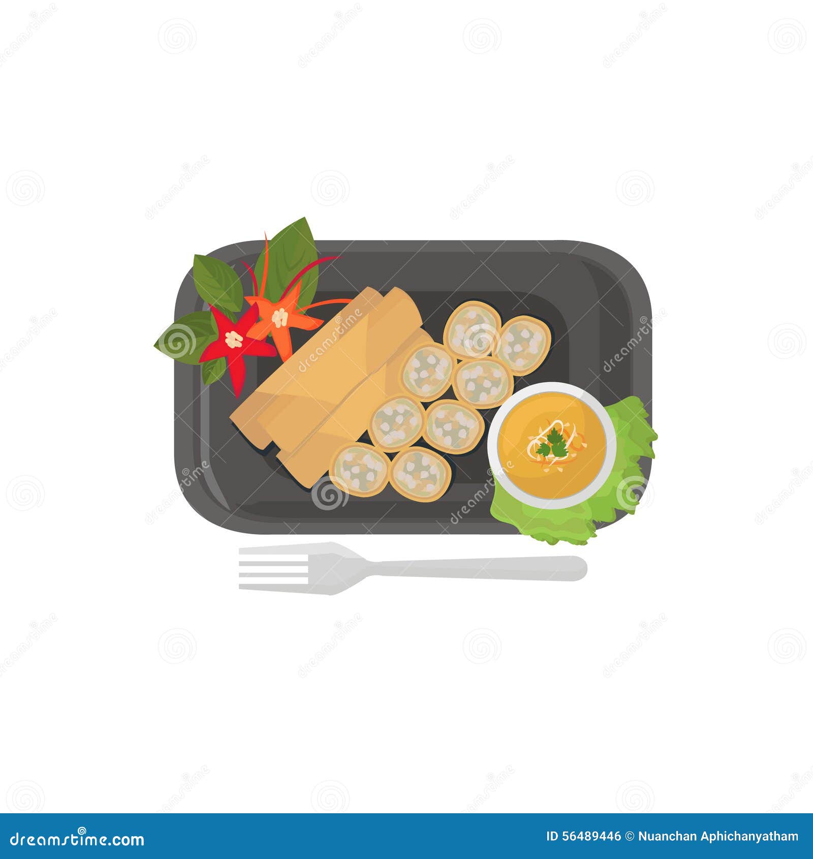 Thai Food Fried Spring Roll Stock Vector - Illustration of chicken ...