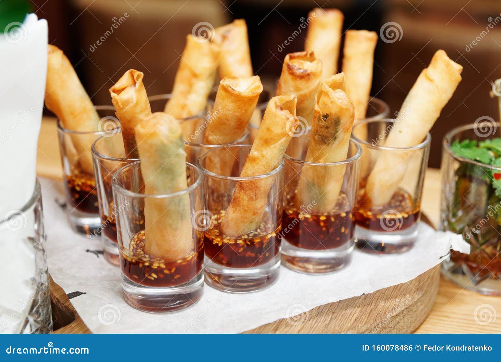 Fried Spring Rolls in Glasses with Sauce Stock Photo - Image of ...