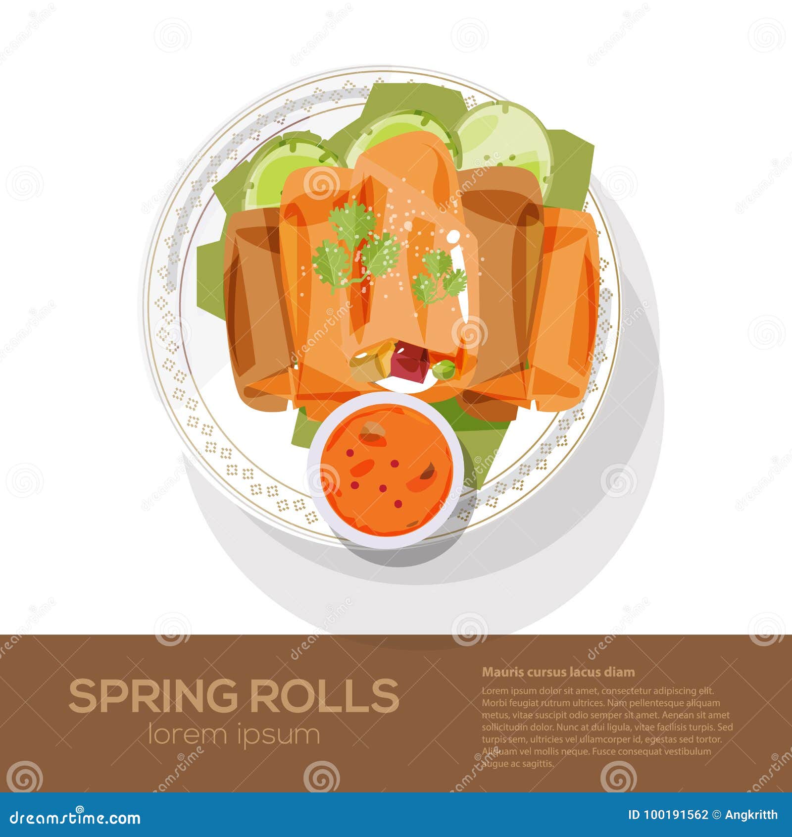 Nem Ran Or Vietnamese Crispy Spring Rolls Cartoon Vector ...