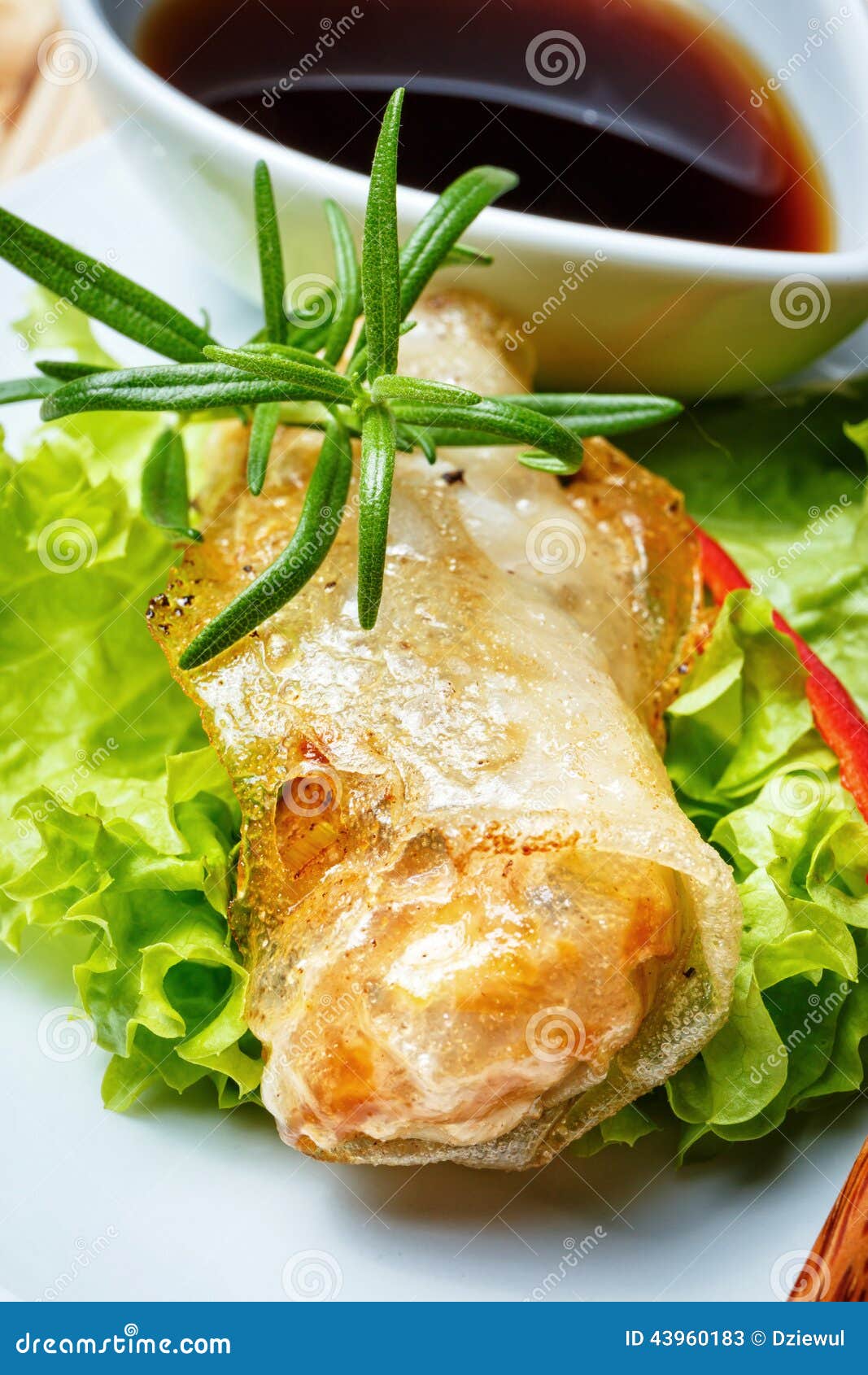 Fried Spring Rolls on Red Bamboo Mat Stock Image - Image of bamboo ...