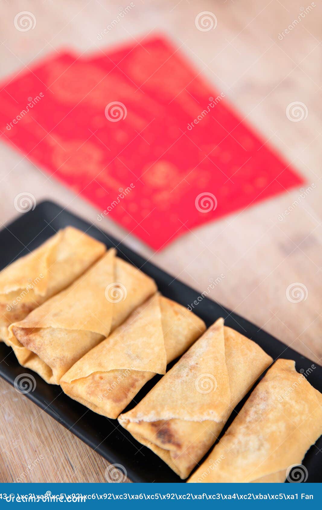 Fried Spring Rolls and Red Envelopes for Lichun Stock Image - Image of ...