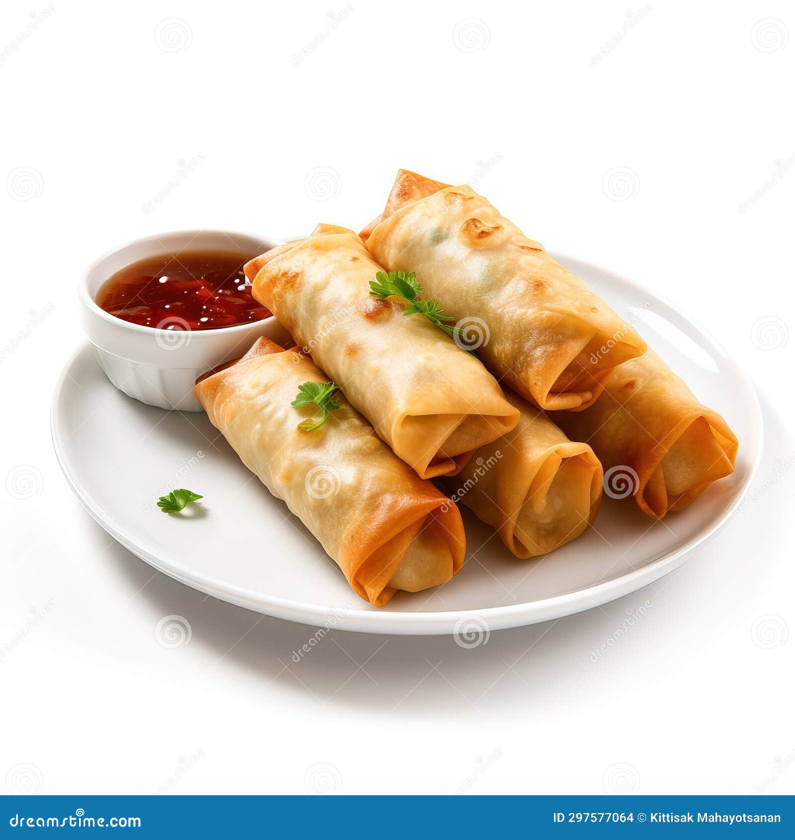 Fried Spring Rolls with Sweet Chili Sauce and Lime on Plate Generative ...