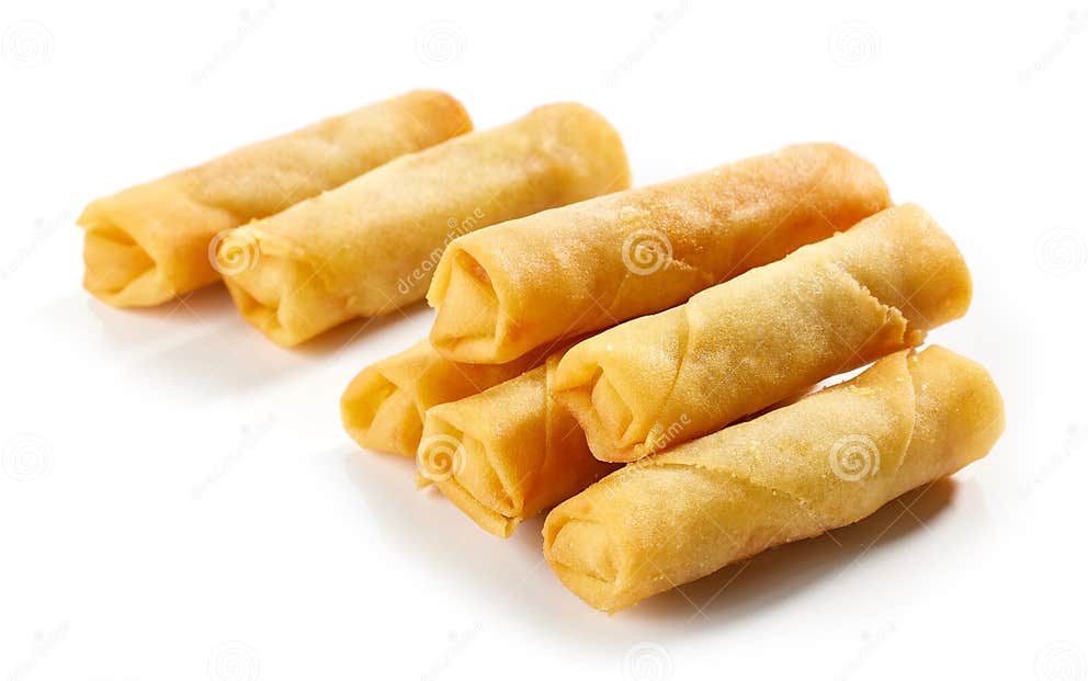 Fried Springrolls Isolated on White Stock Photo - Image of spring ...