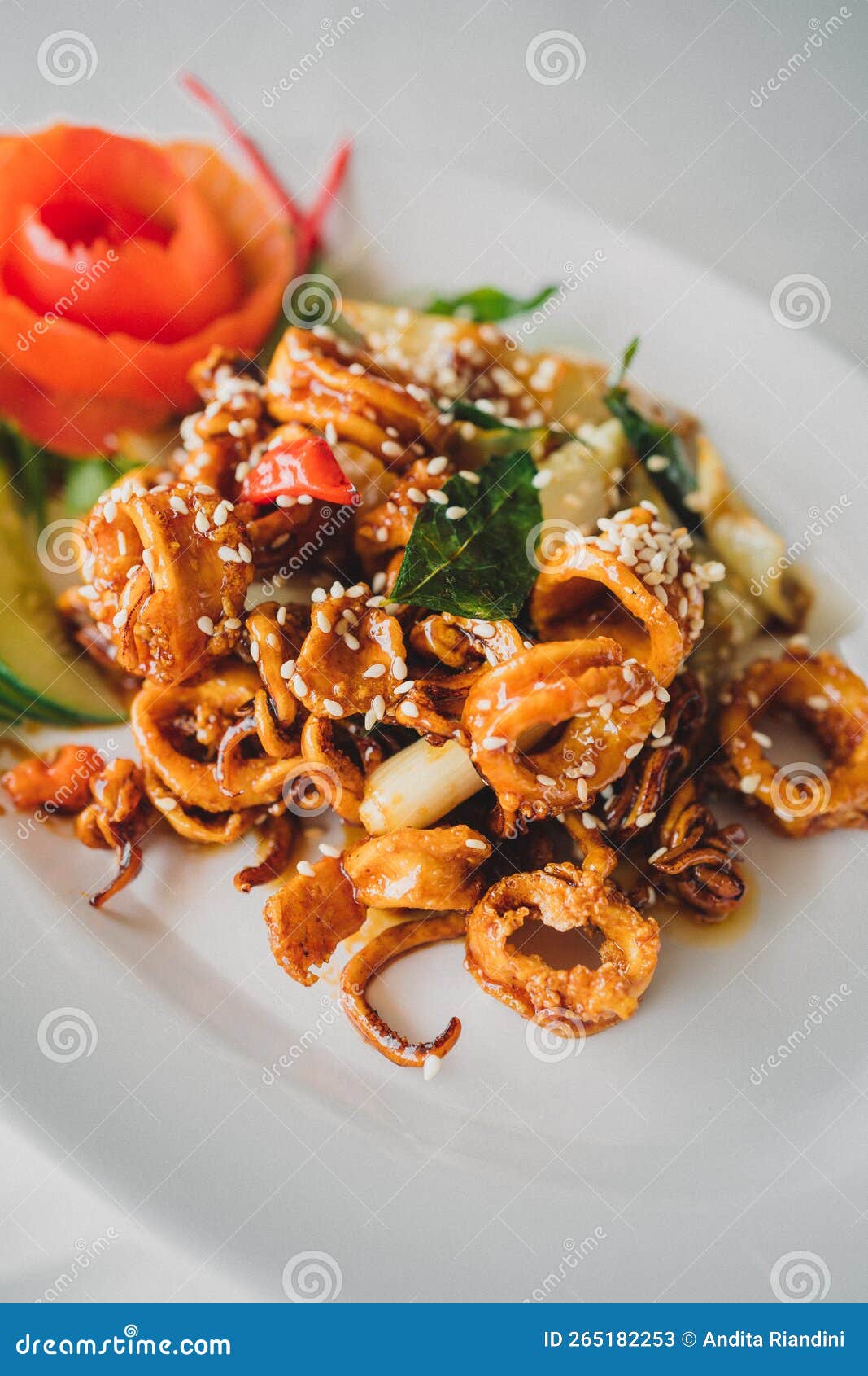 Fried Squid with Honey Sauce Stock Image - Image of dish, vegetable ...