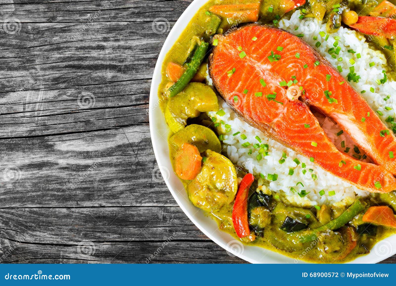 Fried Steak of Red Fish with Rice and Homemade Curry Stock Photo ...