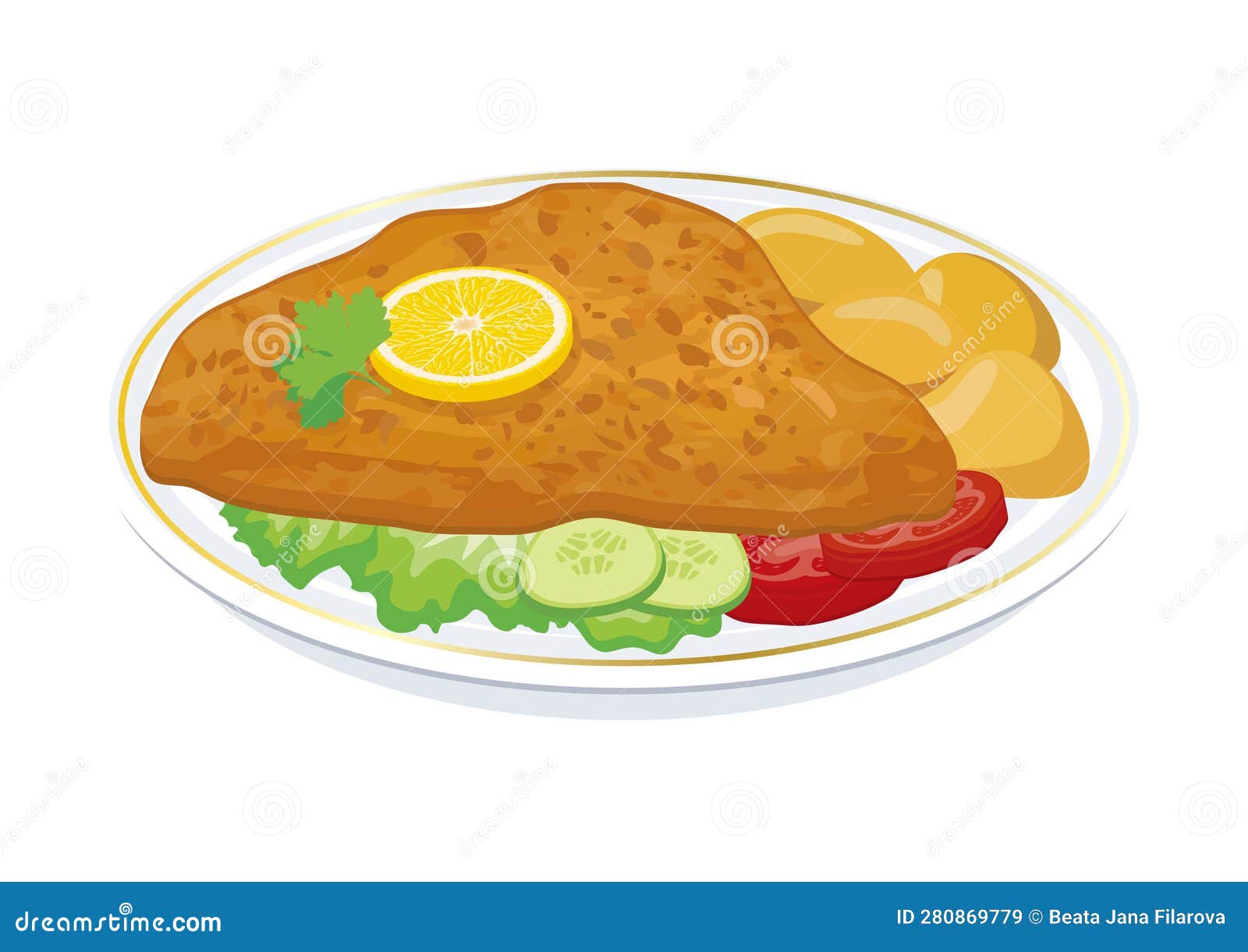 Fried Schnitzel Vintage Food Menu Sign Cartoon Vector | CartoonDealer ...