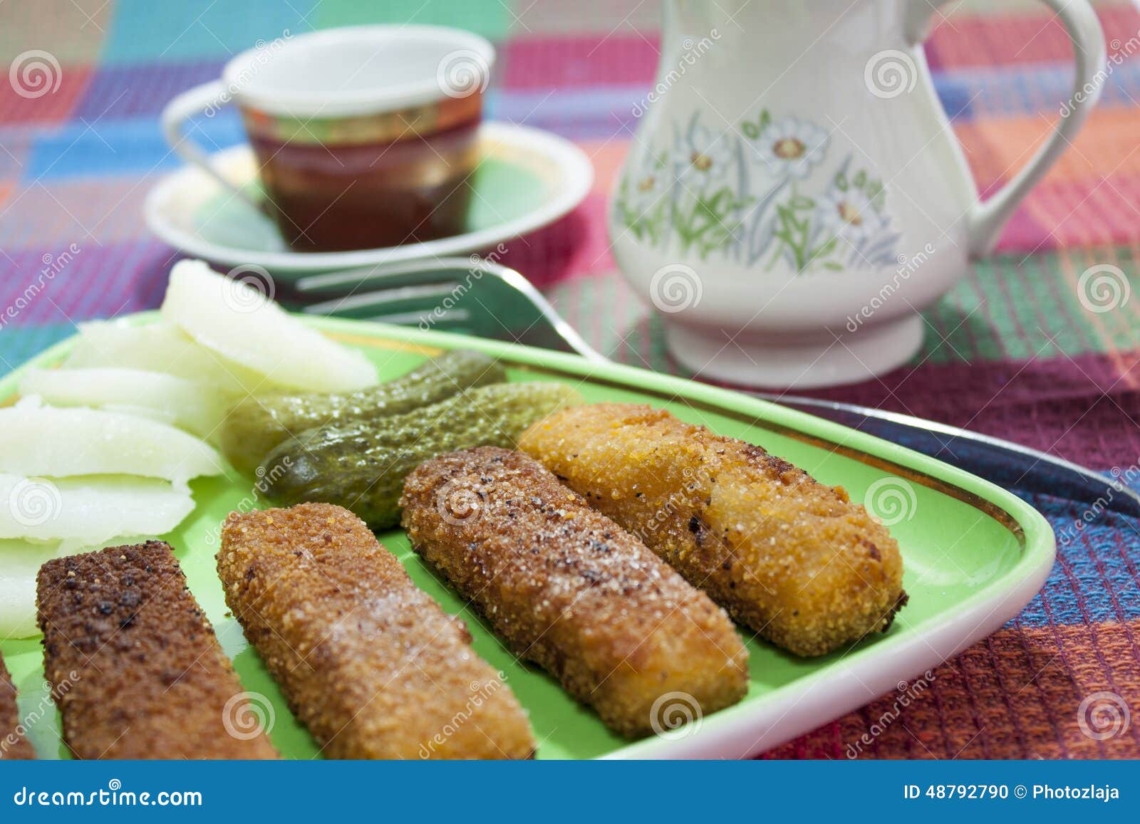 Fried Sticks of Hake with Cucumbers Stock Photo - Image of ingredient ...