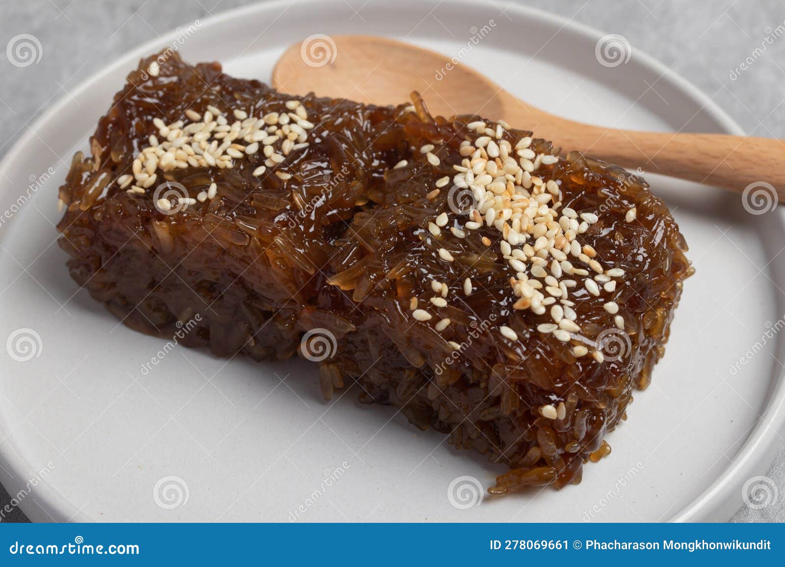 Fried Sticky Rice with Brown Sugar, White Sesame Dessert Stock Image ...