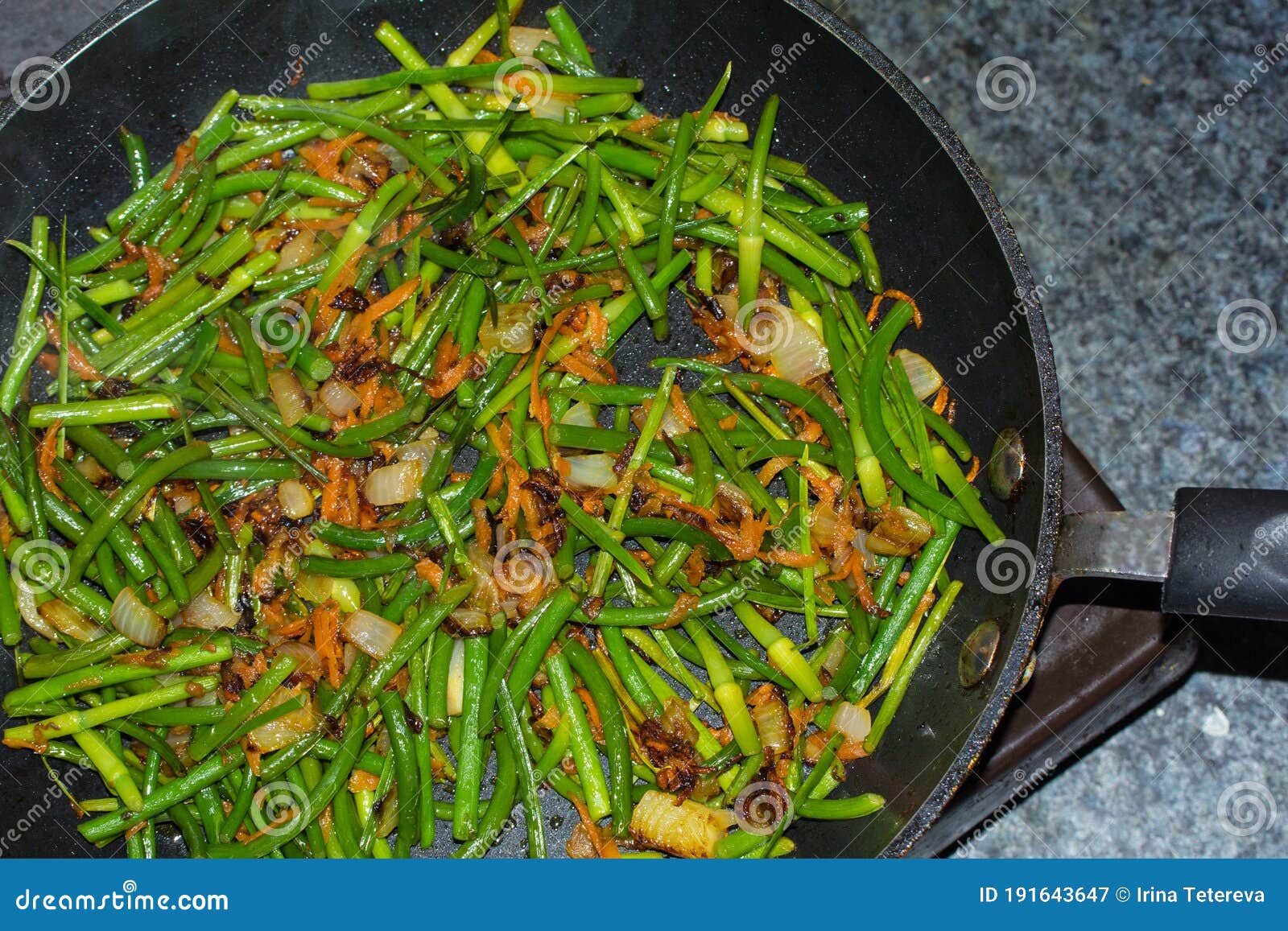 Fried String Beans with Onions and Carrots Stock Image - Image of food ...
