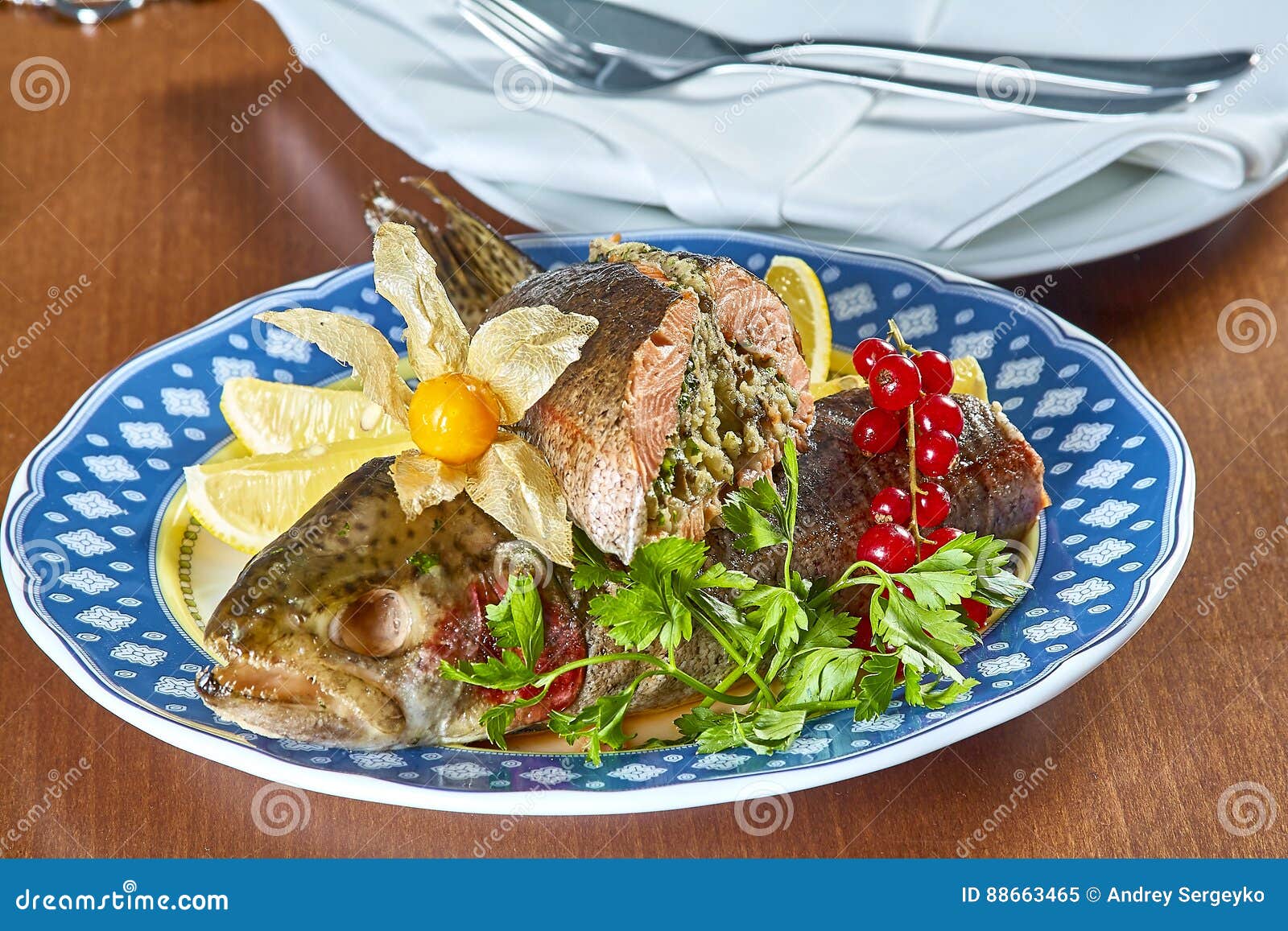 Fried Stuffed Fish on a Platter Festive Menu Stock Image - Image of ...