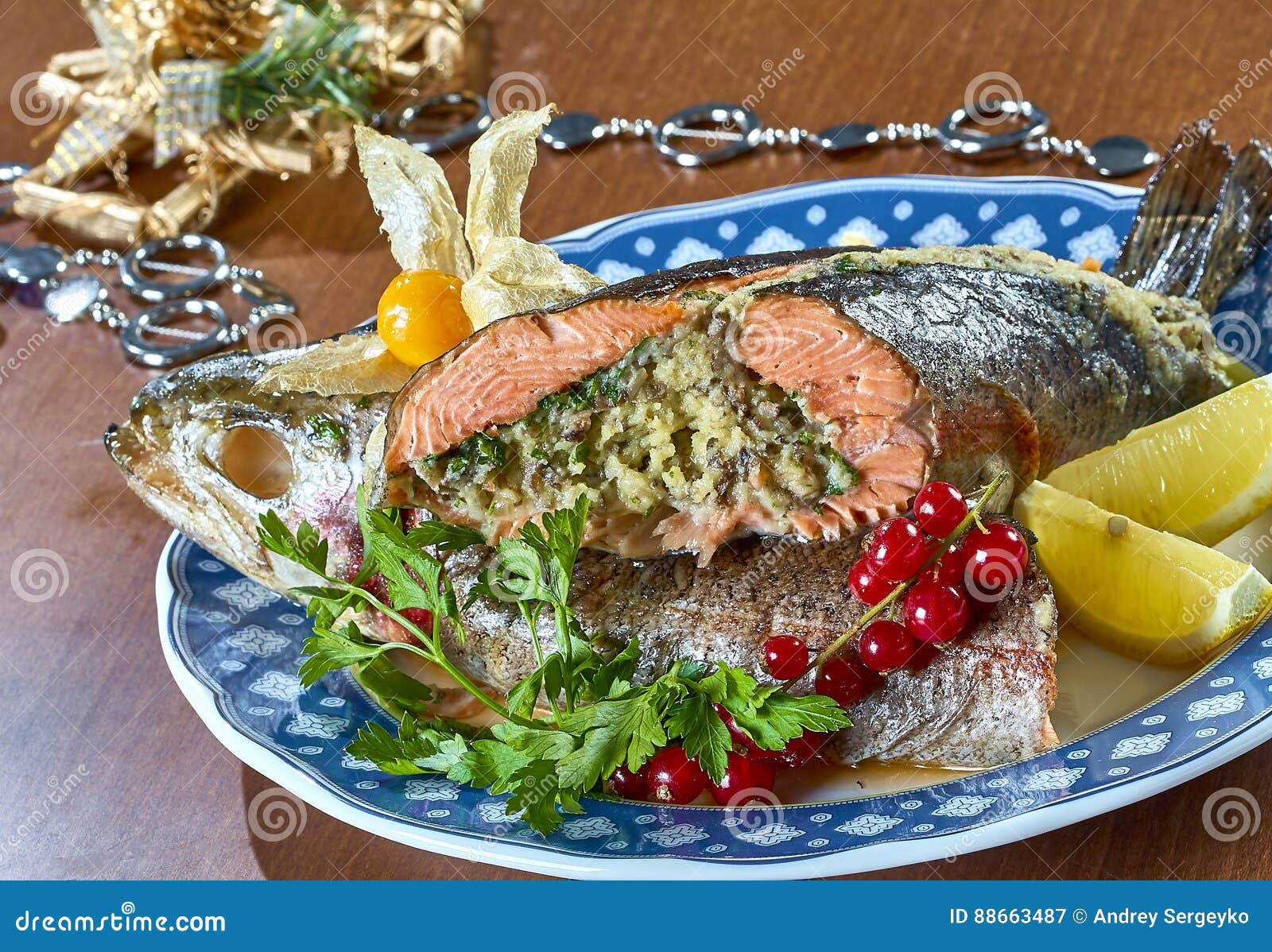 Fried Stuffed Fish on a Platter Festive Menu Stock Image - Image of ...