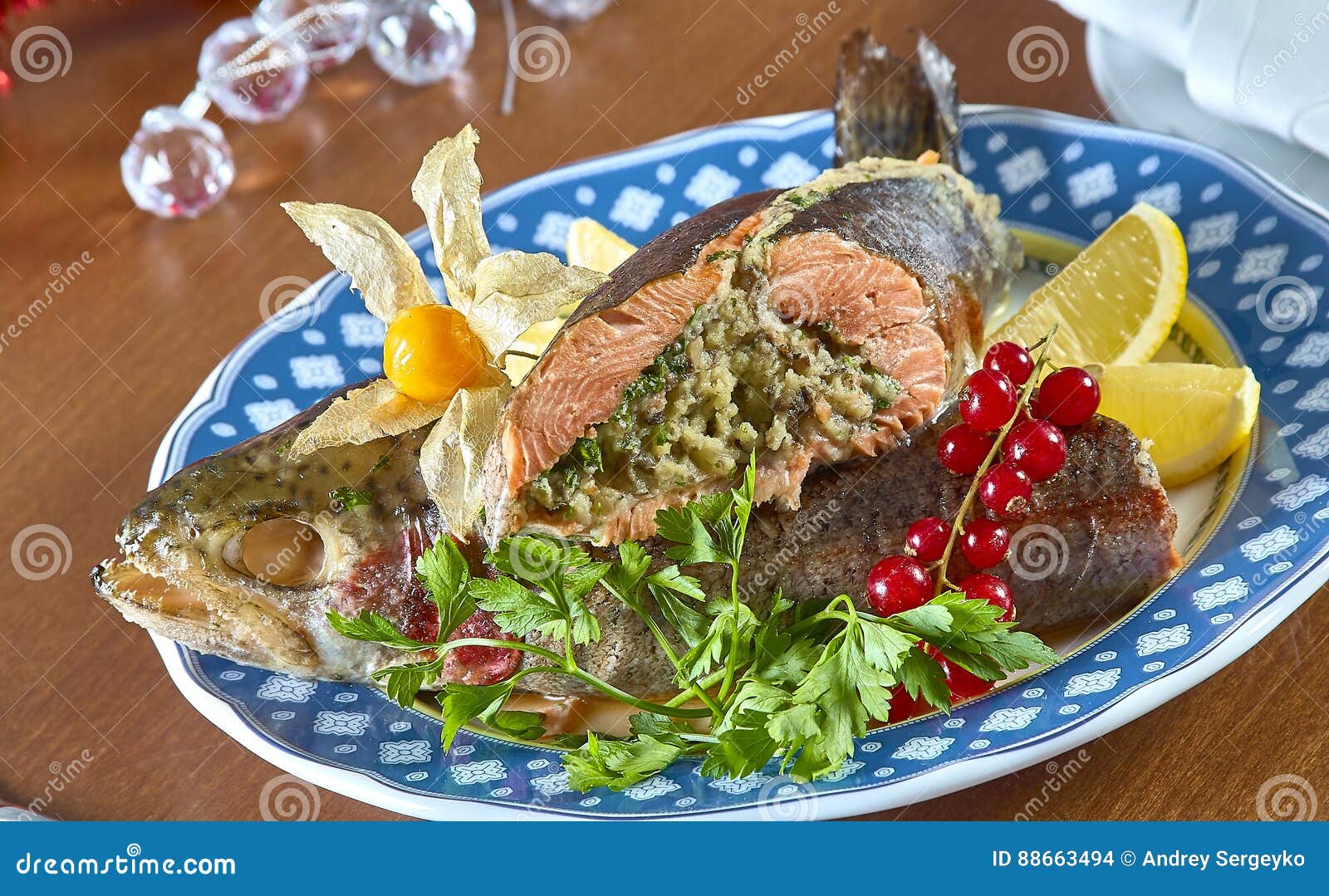 Fried Stuffed Fish on a Platter Festive Menu Stock Photo - Image of ...