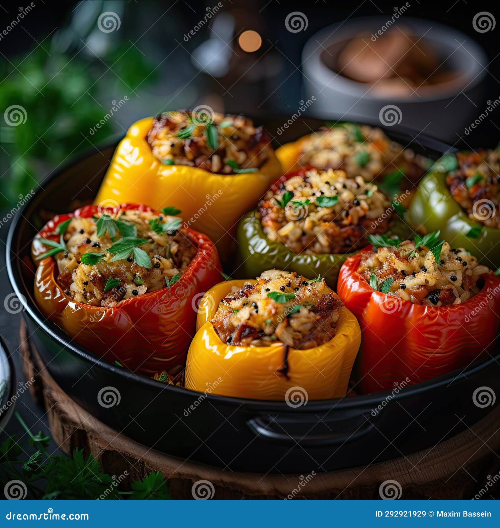 Fried Stuffed Peppers in a Frying Pan on a Wooden Table. Generated by ...