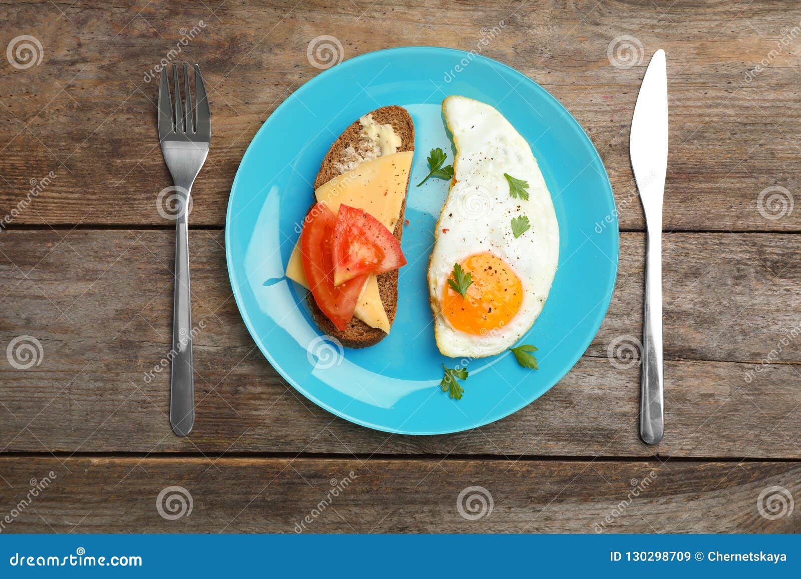 Fried Sunny Side Up Egg and Sandwich Served on Wooden Table Stock Image ...