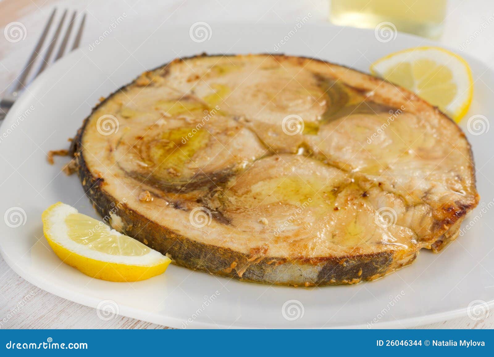 Fried swordfish stock photo. Image of knife, lemon, lunch - 26046344