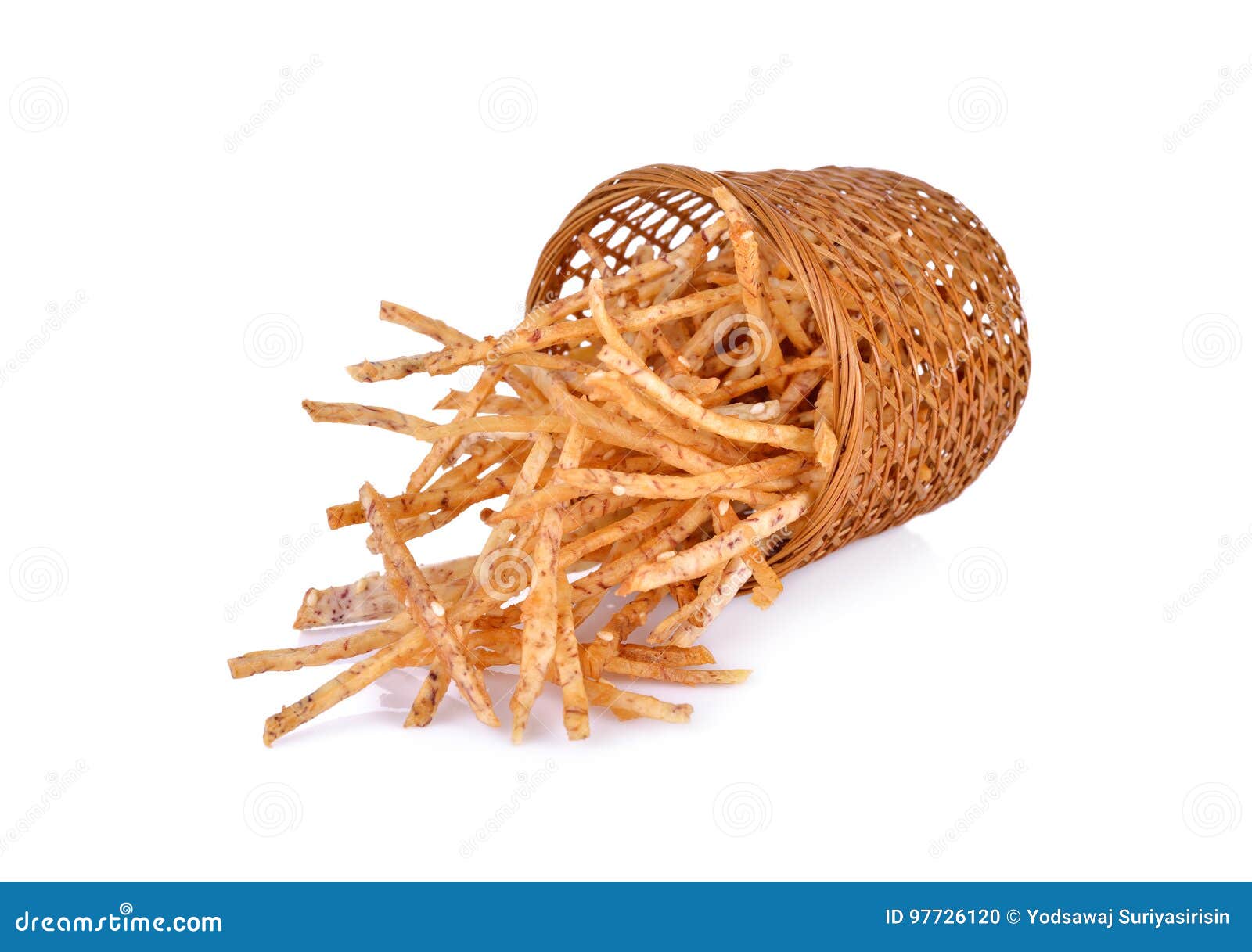 Fried Taro Stick with White Sesame in Basket and on White Background ...