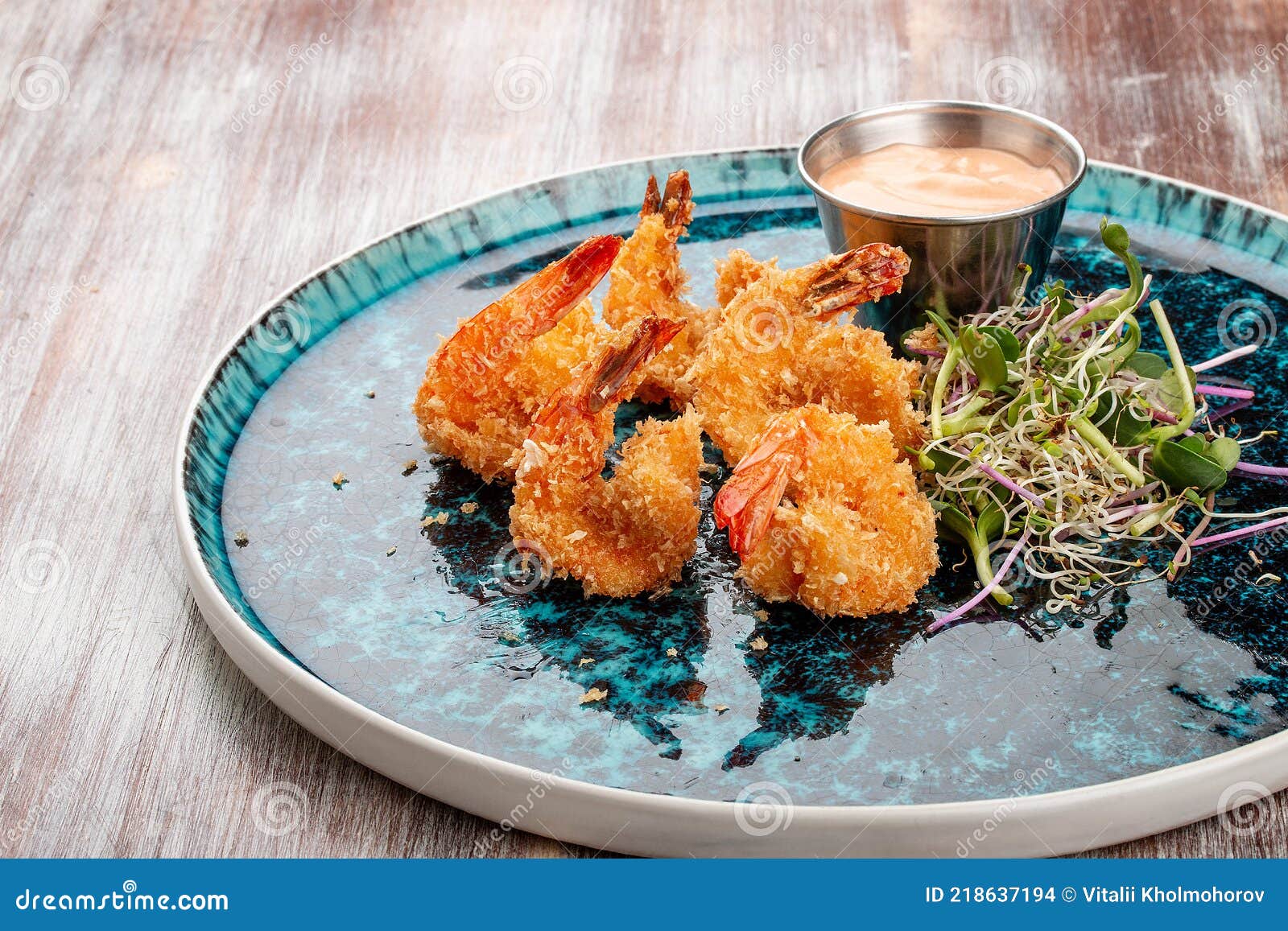 Fried Tiger Prawns with Sauce on a Decorative Plate Stock Photo - Image ...