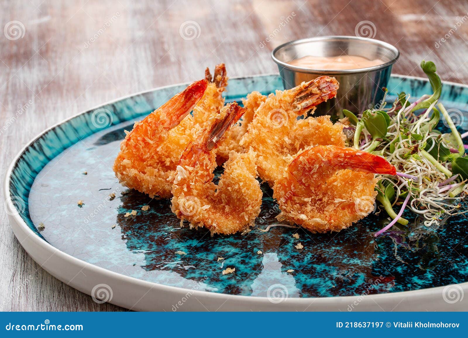 Fried Tiger Prawns with Sauce on a Decorative Plate Stock Image - Image ...