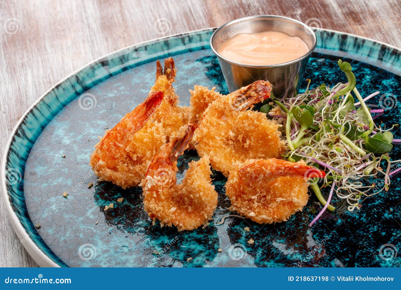 Fried Tiger Prawns with Sauce on a Decorative Plate Stock Photo - Image ...