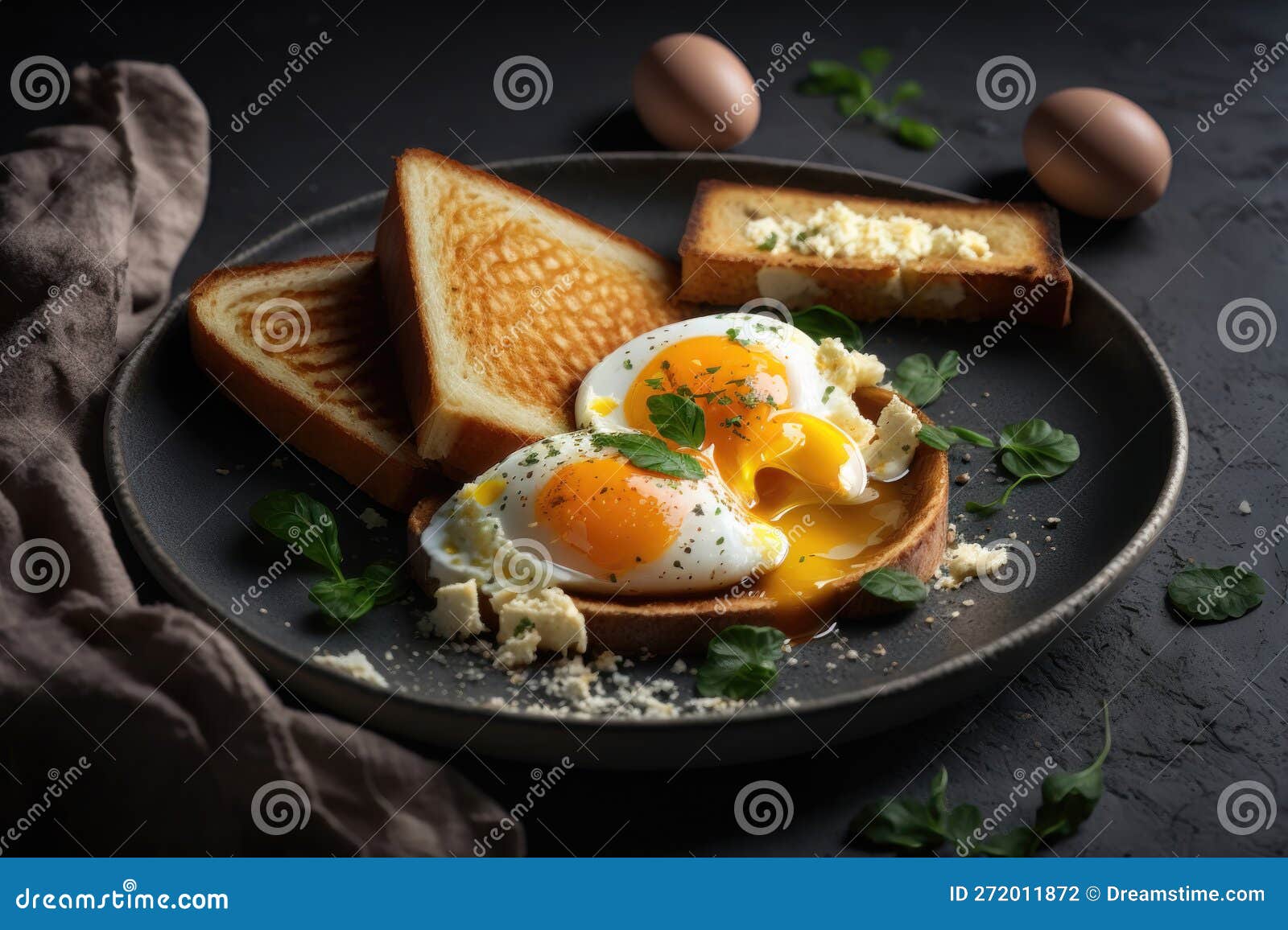 Fried Toast Bread with Four Different Types of Cooked Chicken Eggs. AI ...