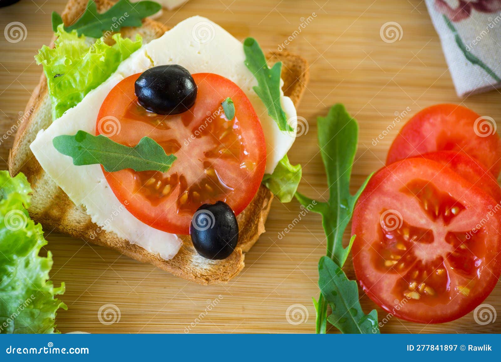 Fried Toasts with Mozzarella, Lettuce and Tomatoes with Herbs Stock ...