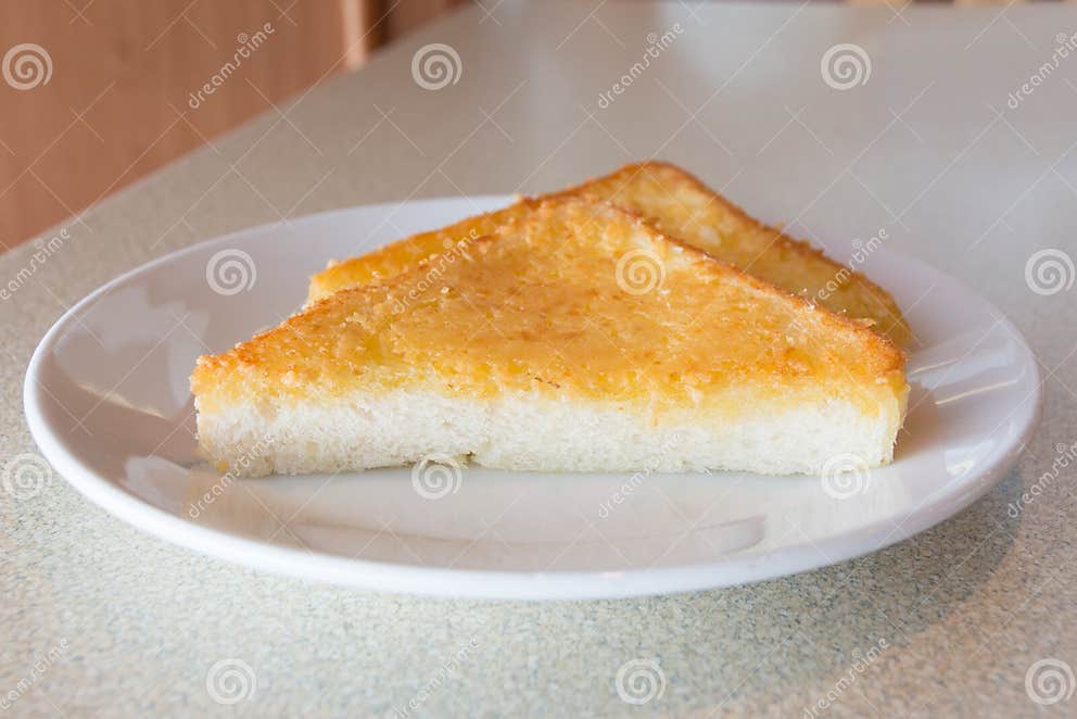 Fried Triangle Bread with Cheese and Butter Stock Photo - Image of ...