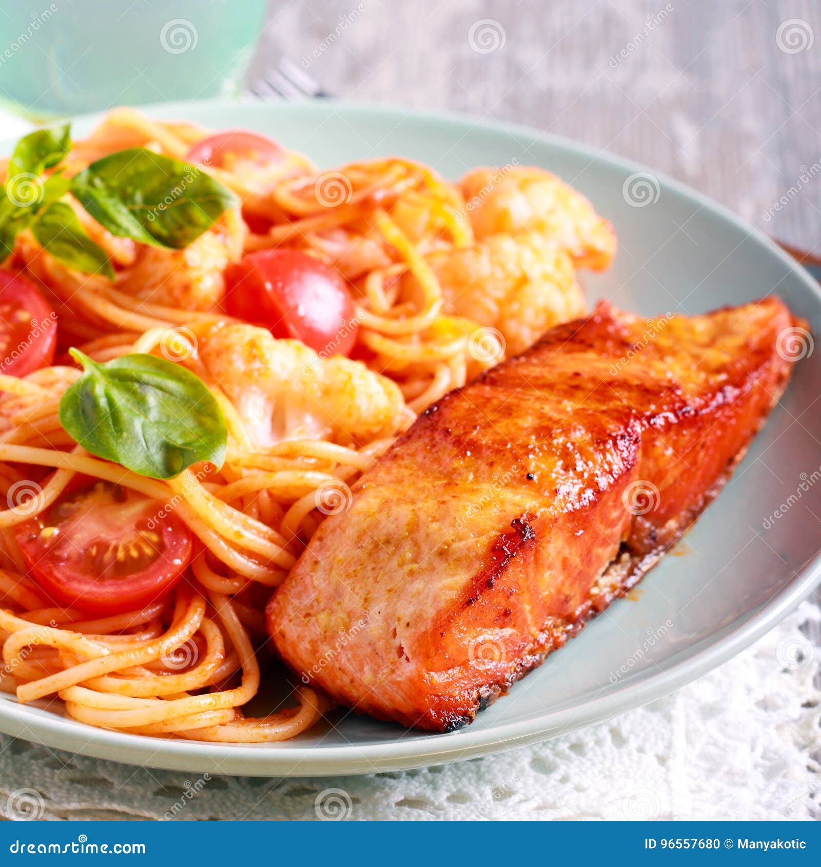 Fried Trout Fish and Spaghetti on Plate Stock Photo - Image of savory ...