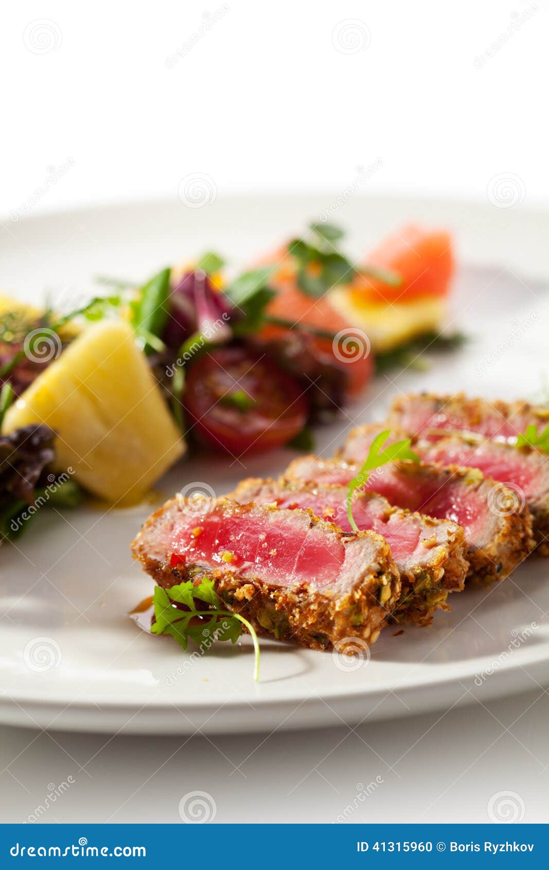 Fried Tuna stock photo. Image of green, dish, meal, herb - 41315960