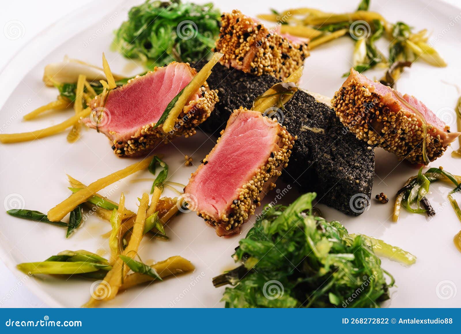 Fried tuna with seaweed stock photo. Image of slice - 268272822