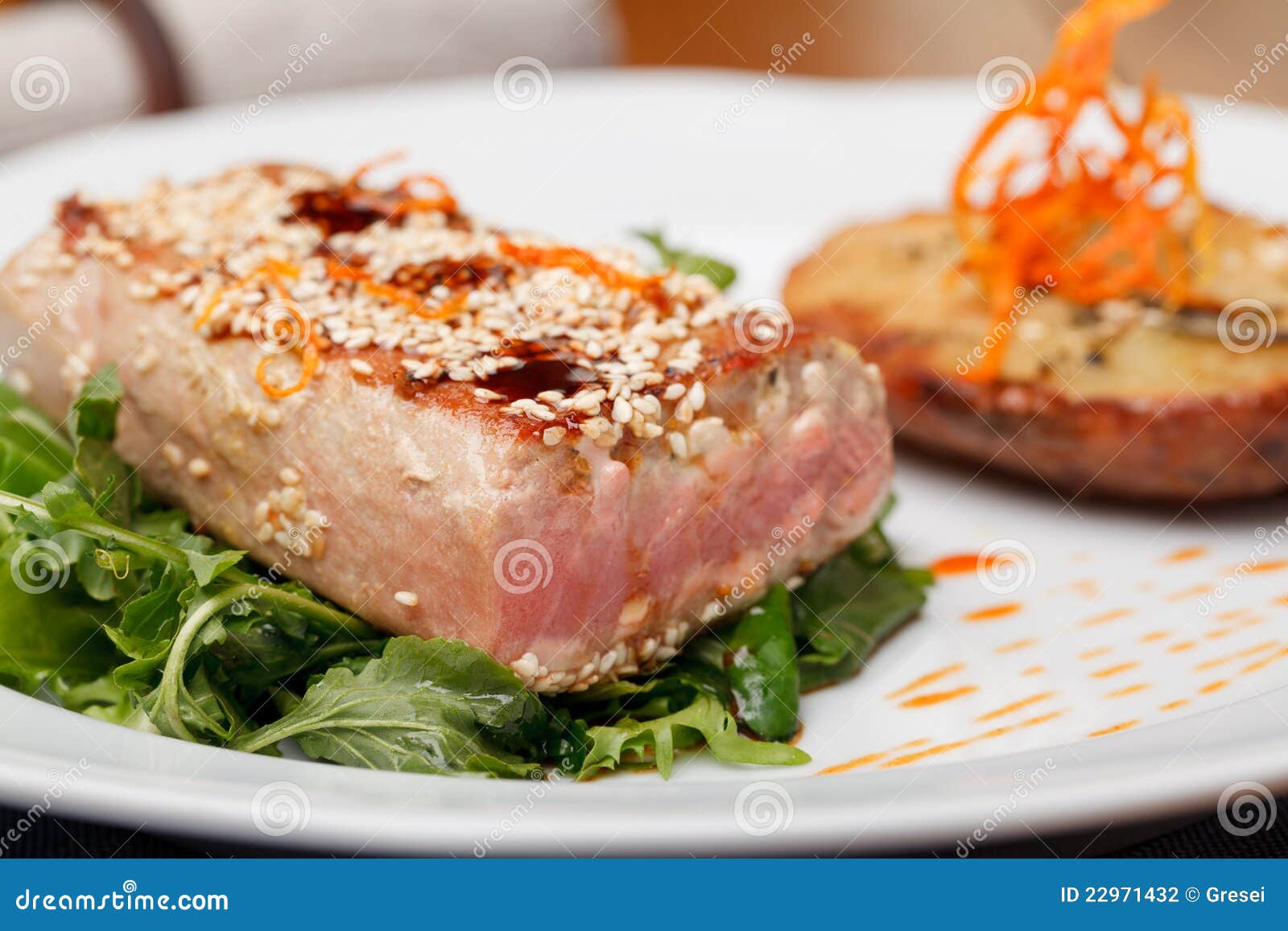 Fried tuna steak stock photo. Image of salad, fish, seafood - 22971432