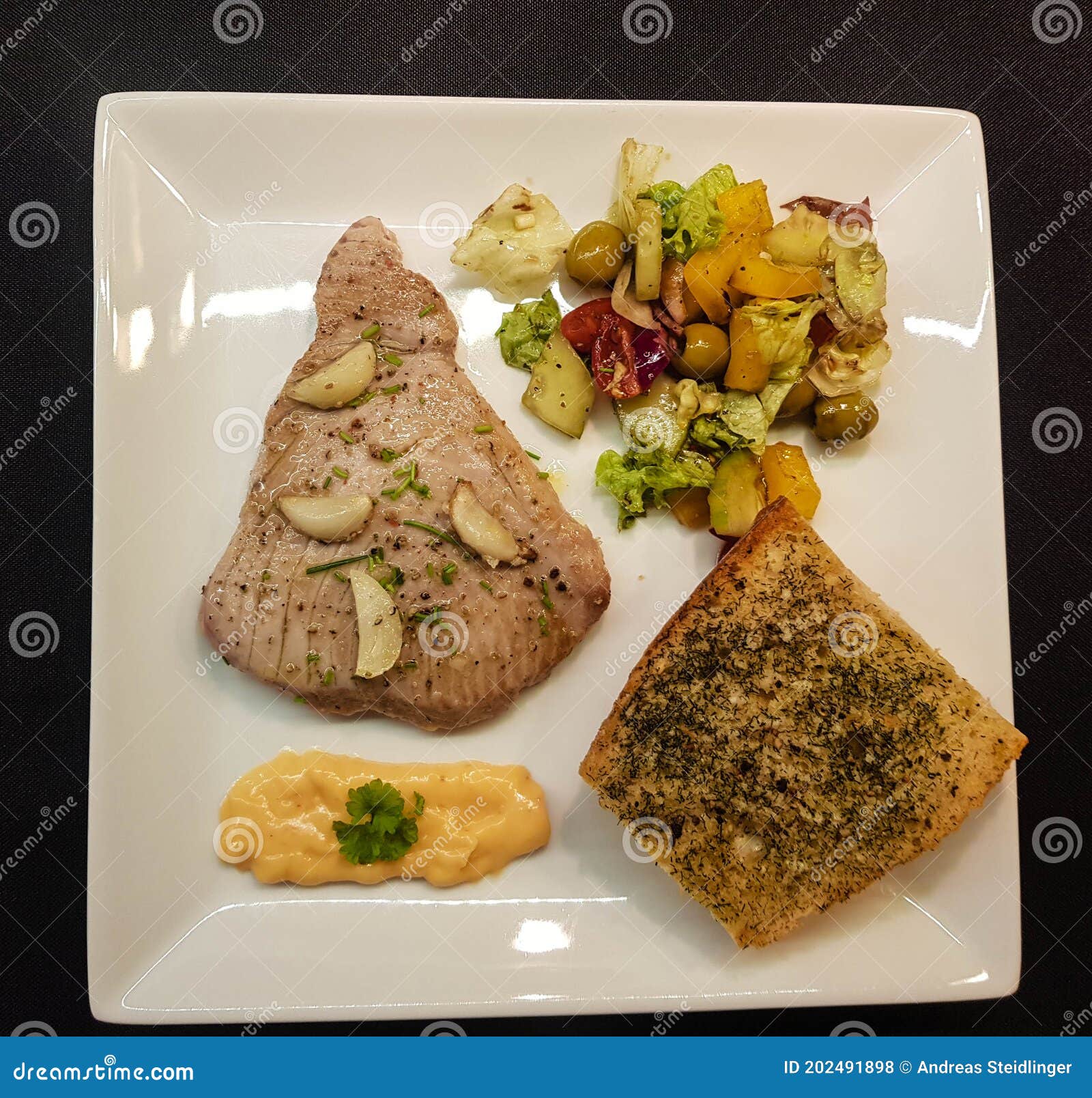 Fried Tuna steak stock photo. Image of loin, bread, cuisine - 202491898