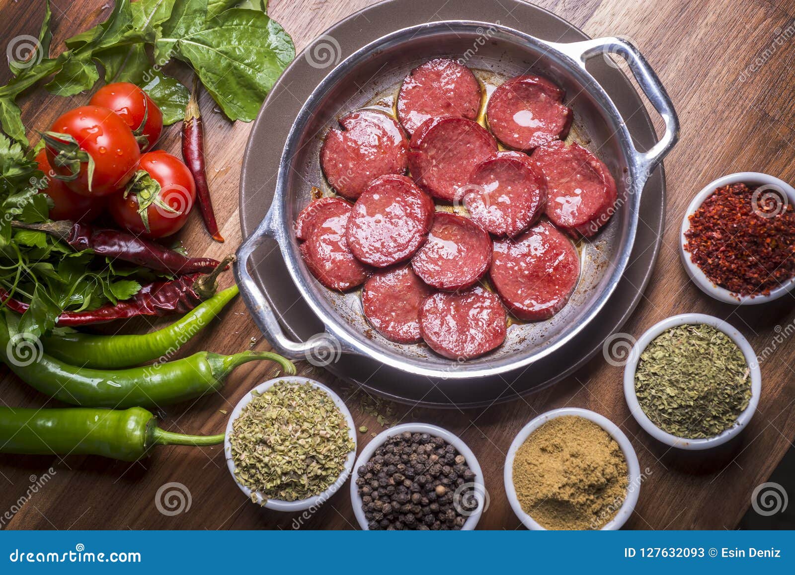 Fried Turkish Style Fermented Spicy-Worst Stock Afbeelding - Image of ...