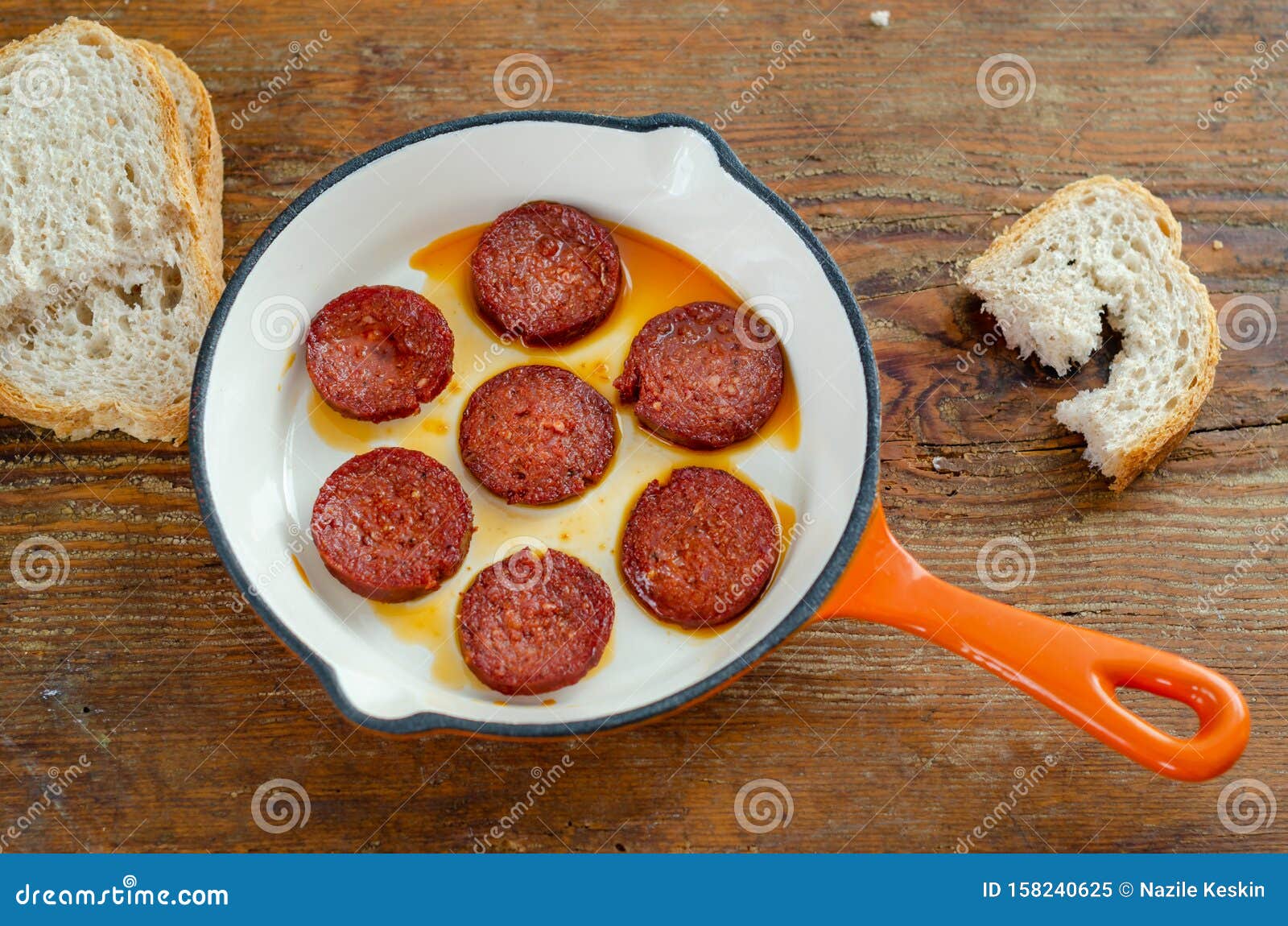 Fried Turkish Sucuk with Breakfast Stock Image - Image of fast, grill ...