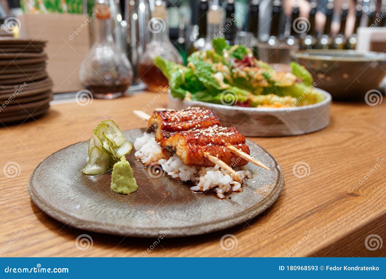 Fried Unagi Eel with Barbecue Sauce on Bar Counter Stock Image - Image ...