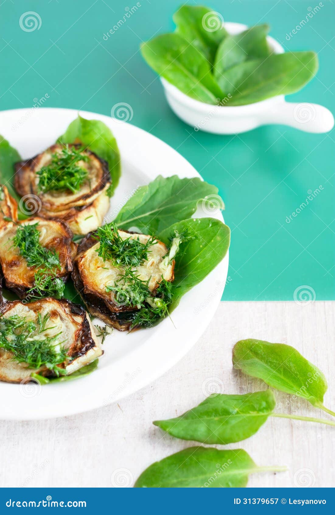 Fried Vegetable Marrow with Dill, Garlic and Leafs Dock Stock Image ...