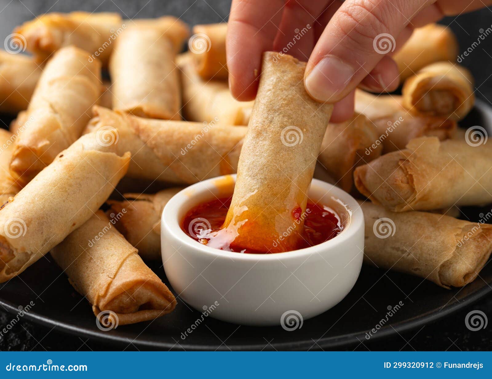 Fried Vegetable Spring Rolls with Sweet Chilli Sauce, Party Food Stock ...