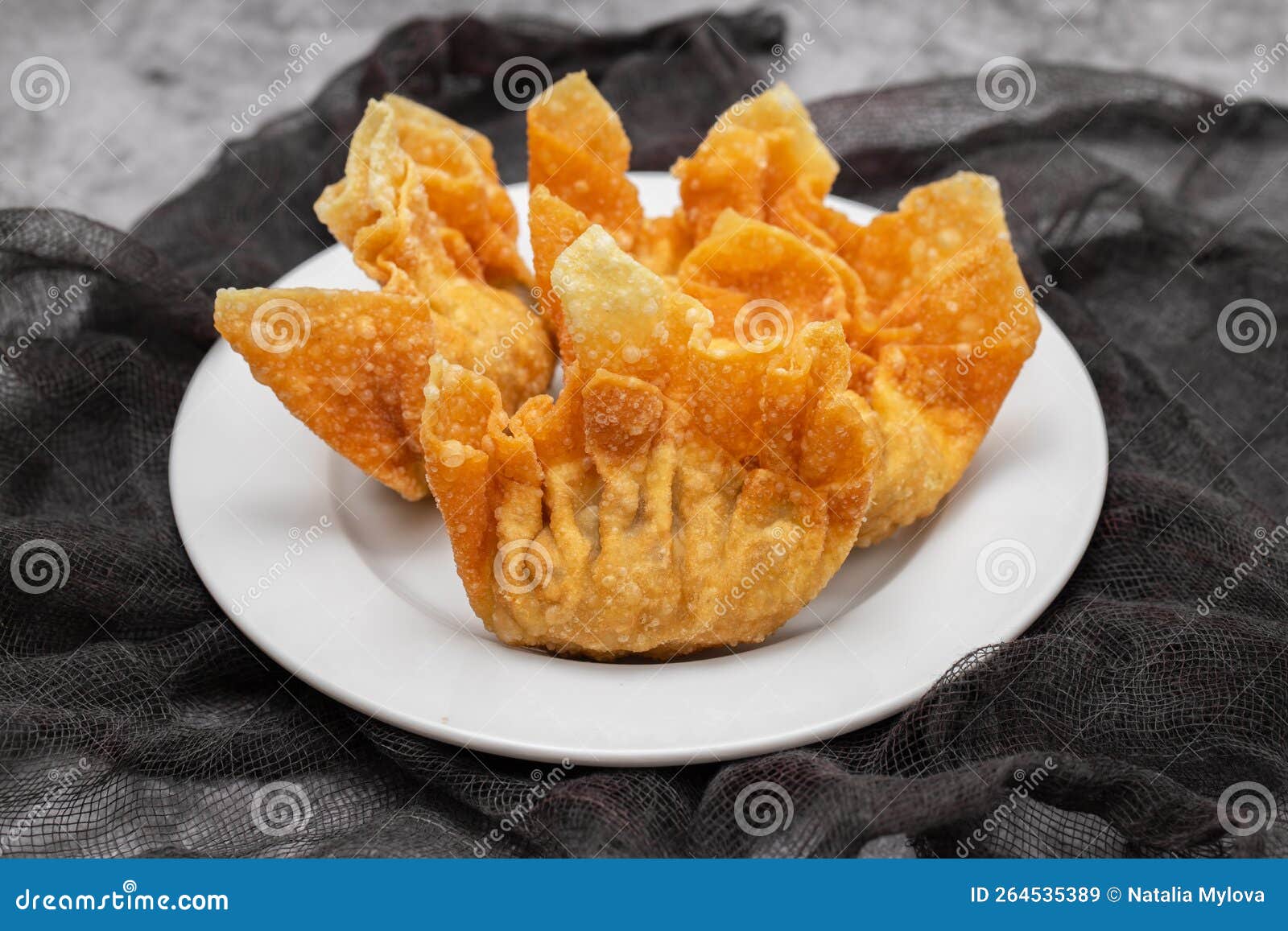 Fried Wan Tan on White Small Plate Stock Image - Image of white, food ...