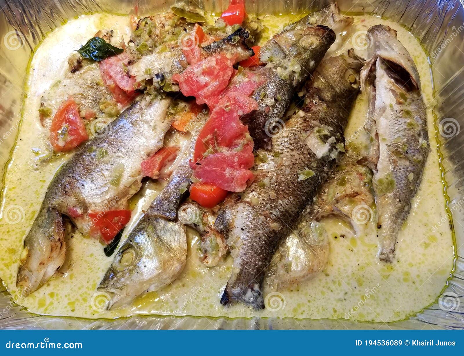 Fried White Perch Sauteed with Spicy Coconut Milk Stock Image - Image ...