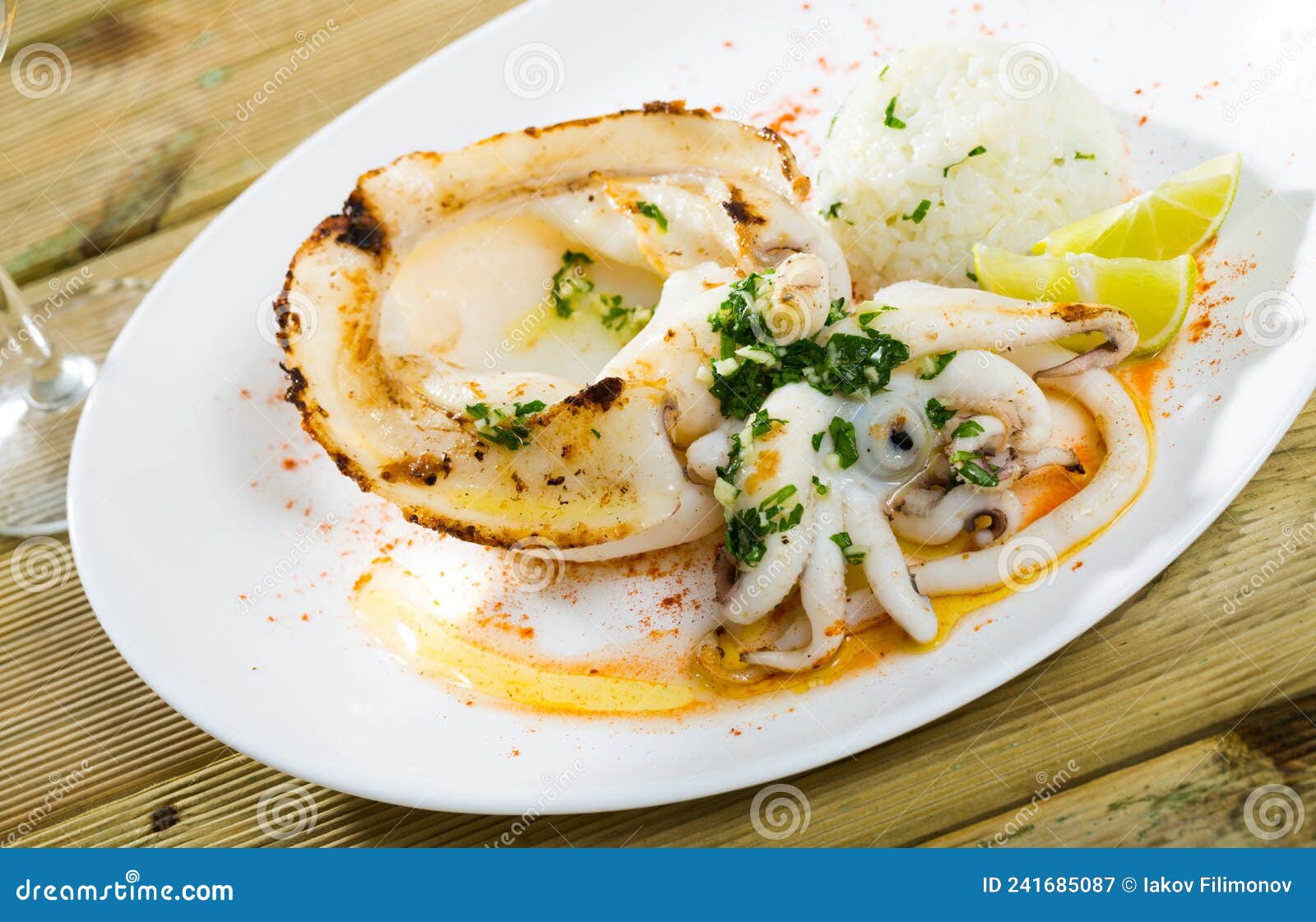 Fried Cuttlefish Served with Rice Stock Image - Image of squid, menu ...