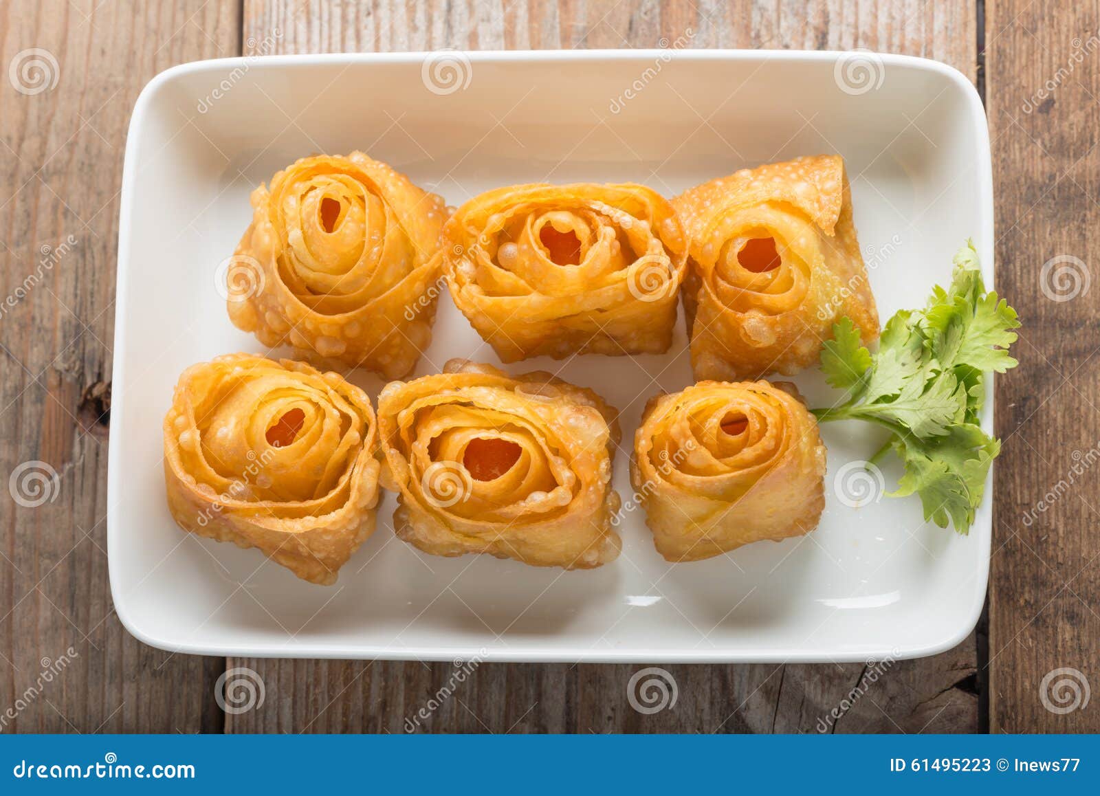 Fried wonton flower shape. stock image. Image of dinner - 61495223