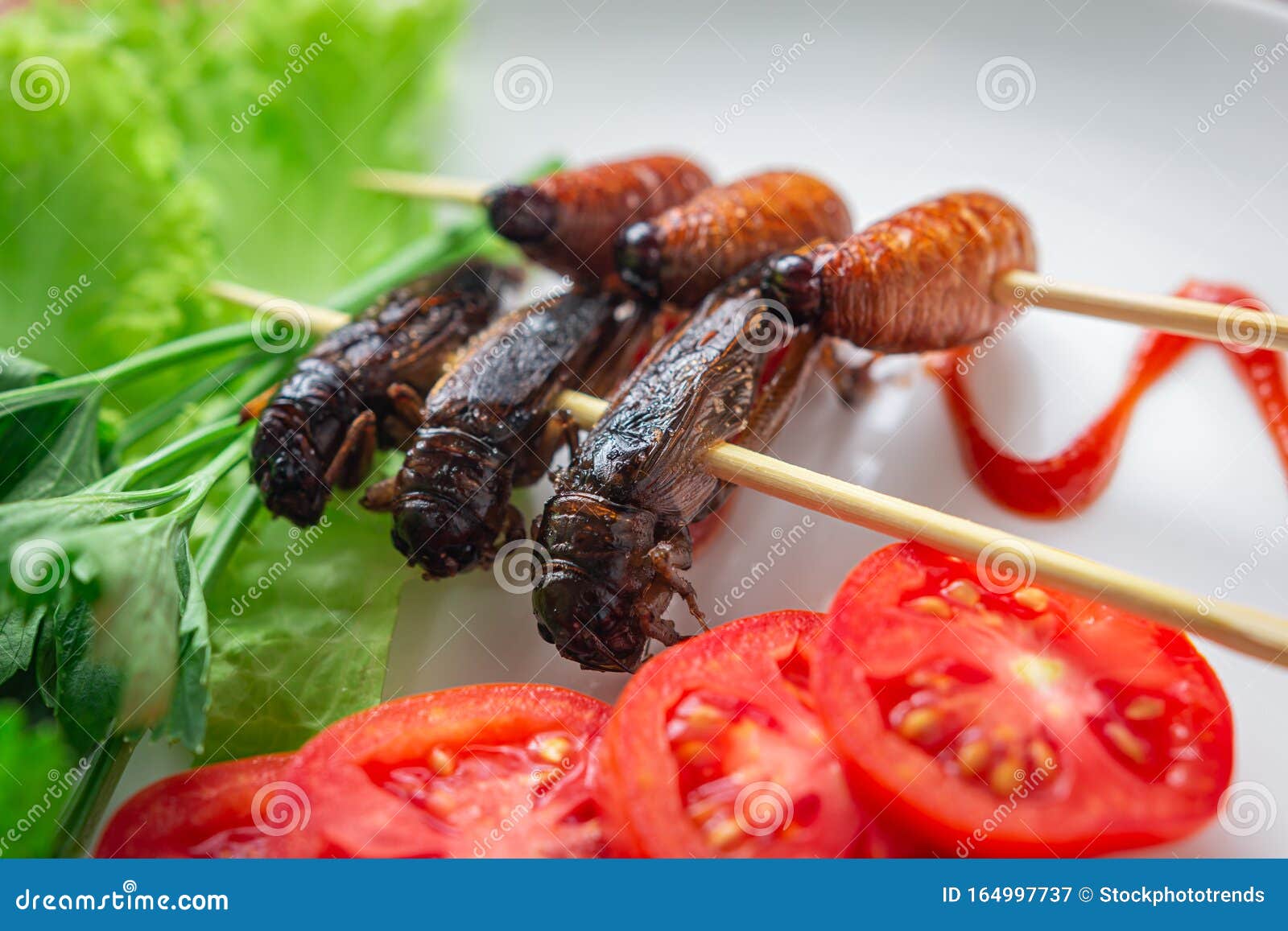 Insect Food.Sandwich With Fried Silkworm Pupae Stock Photography ...