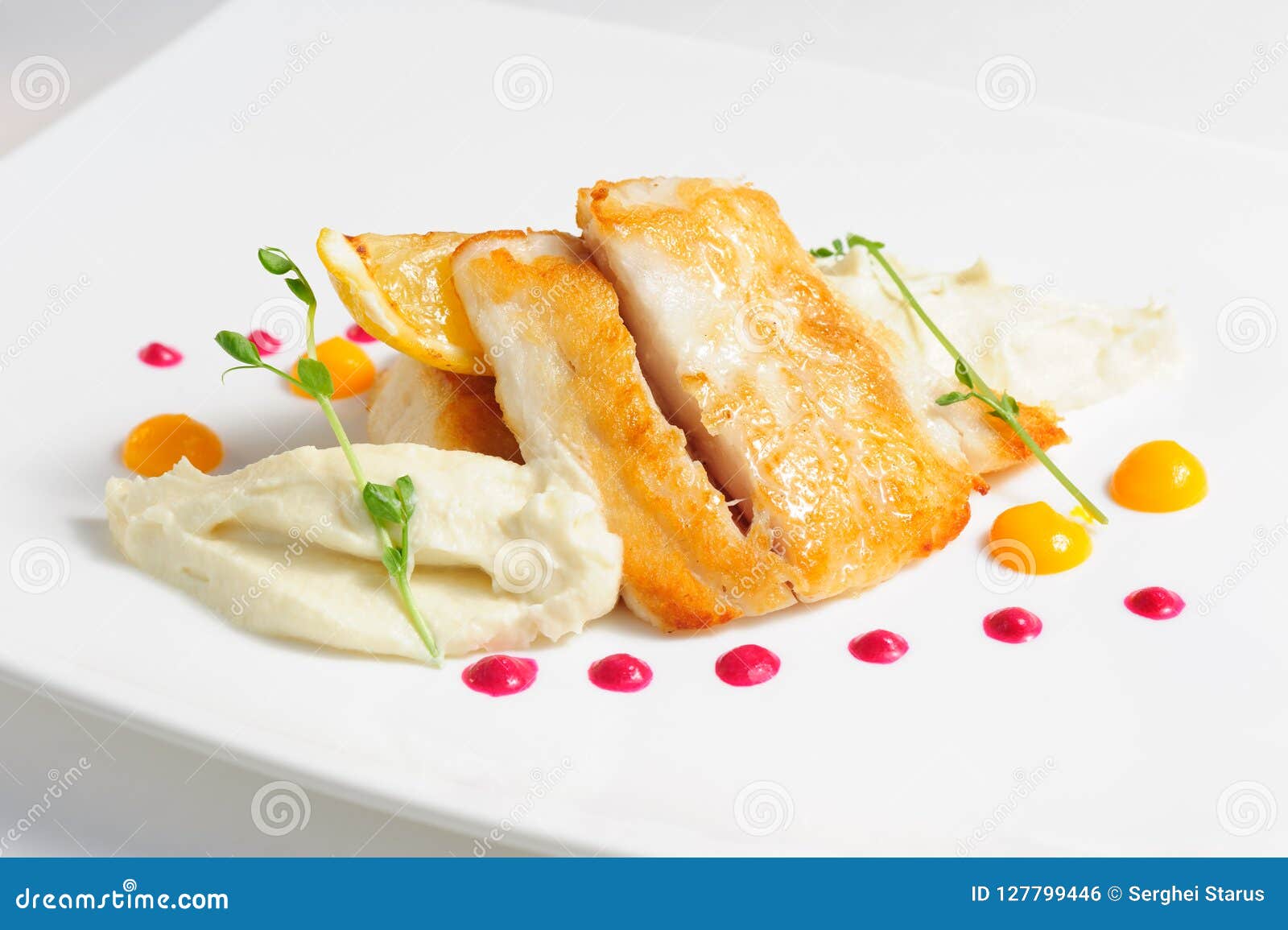 Fried Zander with Celery Puree Stock Photo - Image of lemon, delicious ...