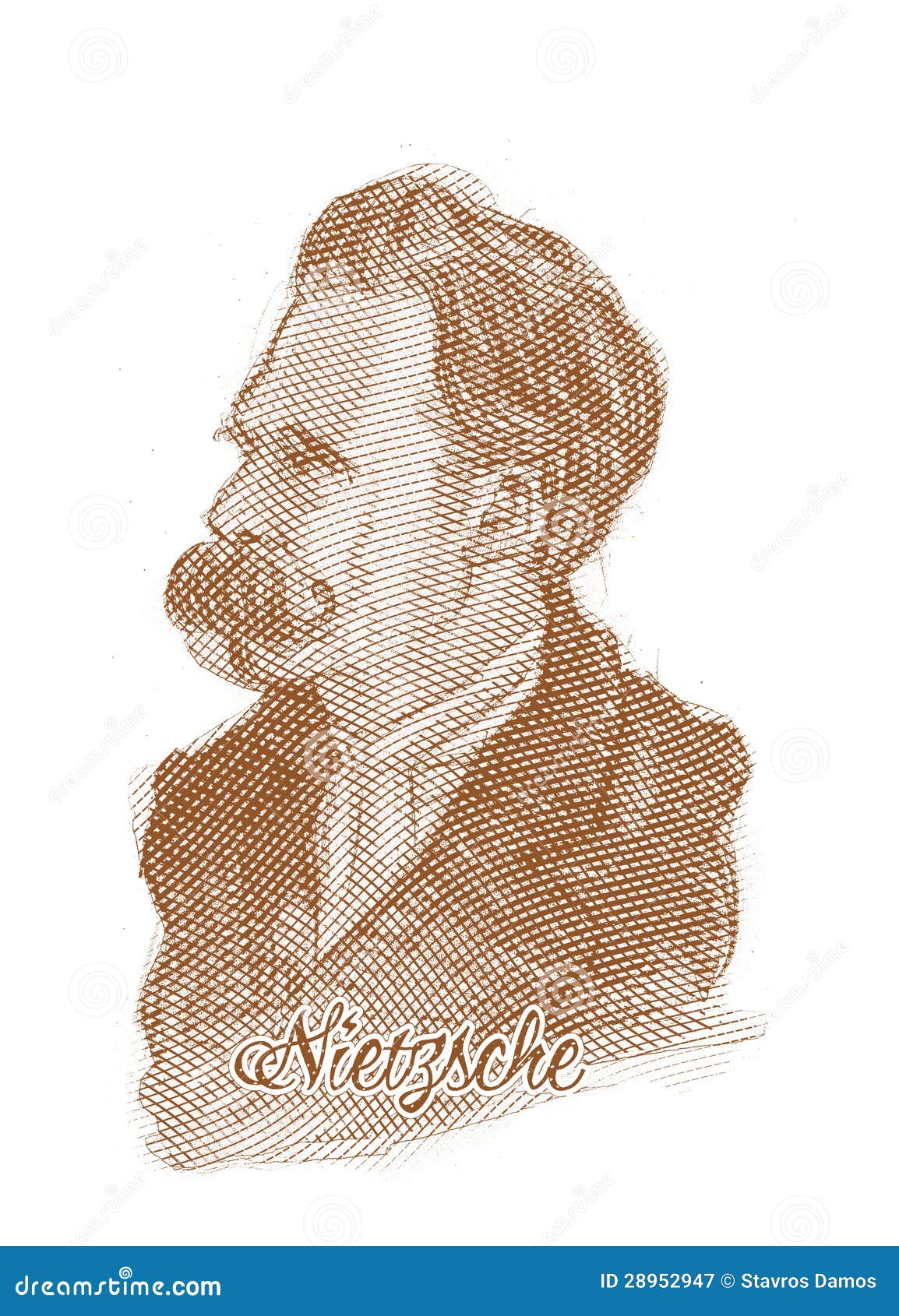 Friedrich Nietzsche Portrait In Line Art Illustration. Cartoon Vector ...
