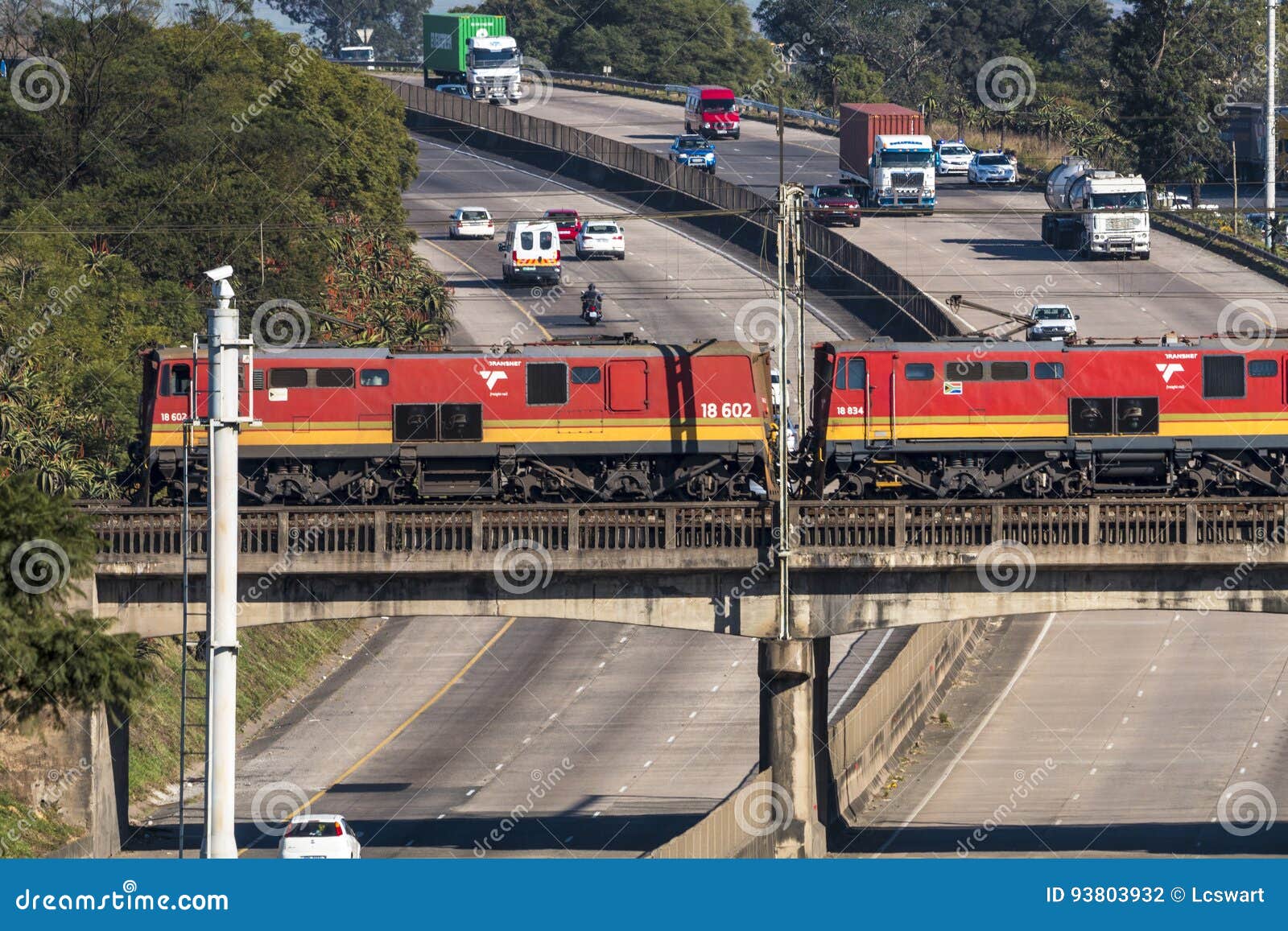 Frieght Train Passing Over Busy N3 Highway Editorial Photography ...